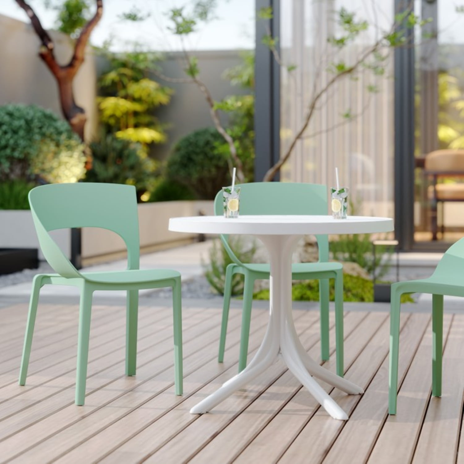 Haze Green Polypropylene Single-Side Chair- One-Piece Design for Indoor ...