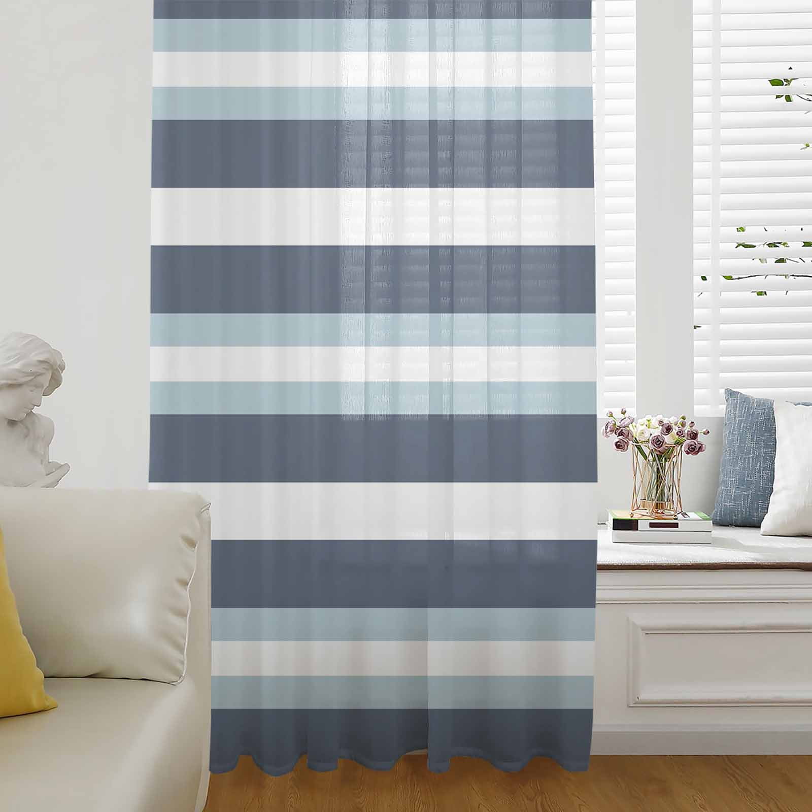 Haze Sky Blue Window Curtain 72 Inches Long,Contrast Minimalist White ...