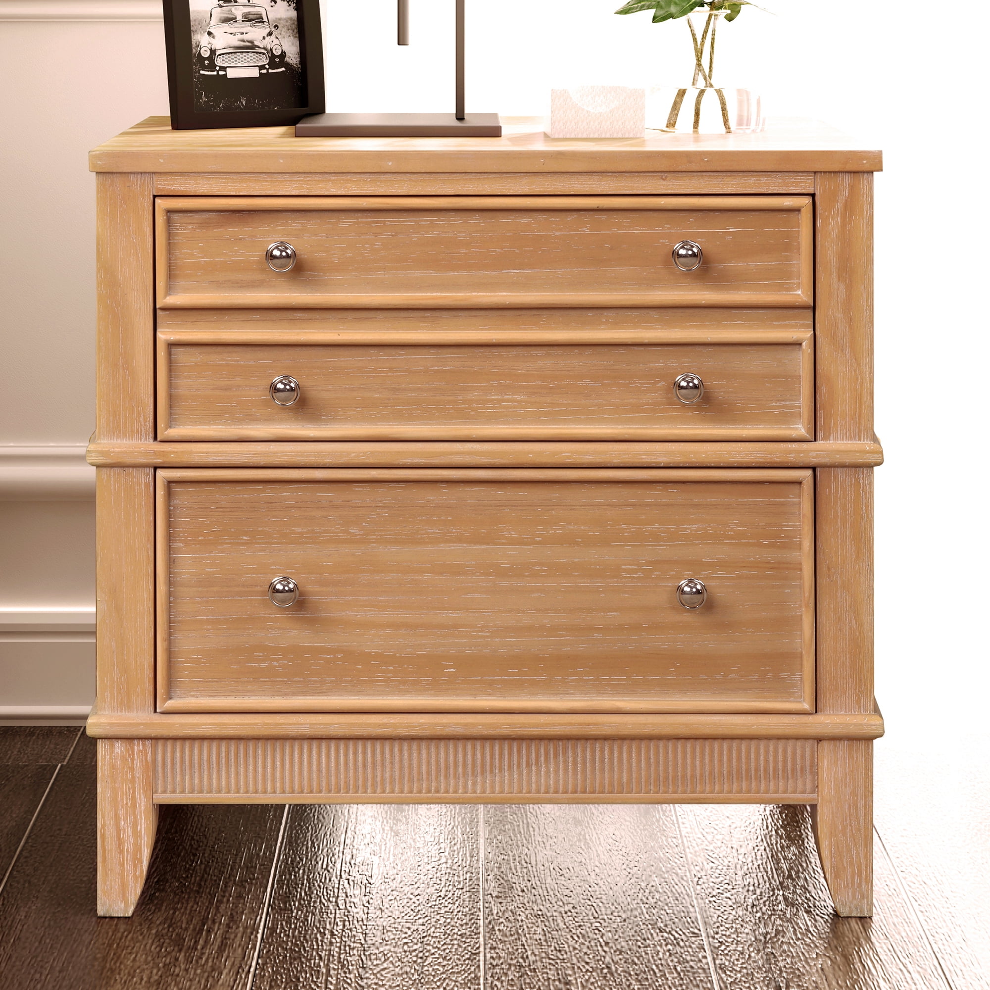 Hazel 3-Drawer Side Table - 27.3" Rustic Wood Nightstand with Hidden ...