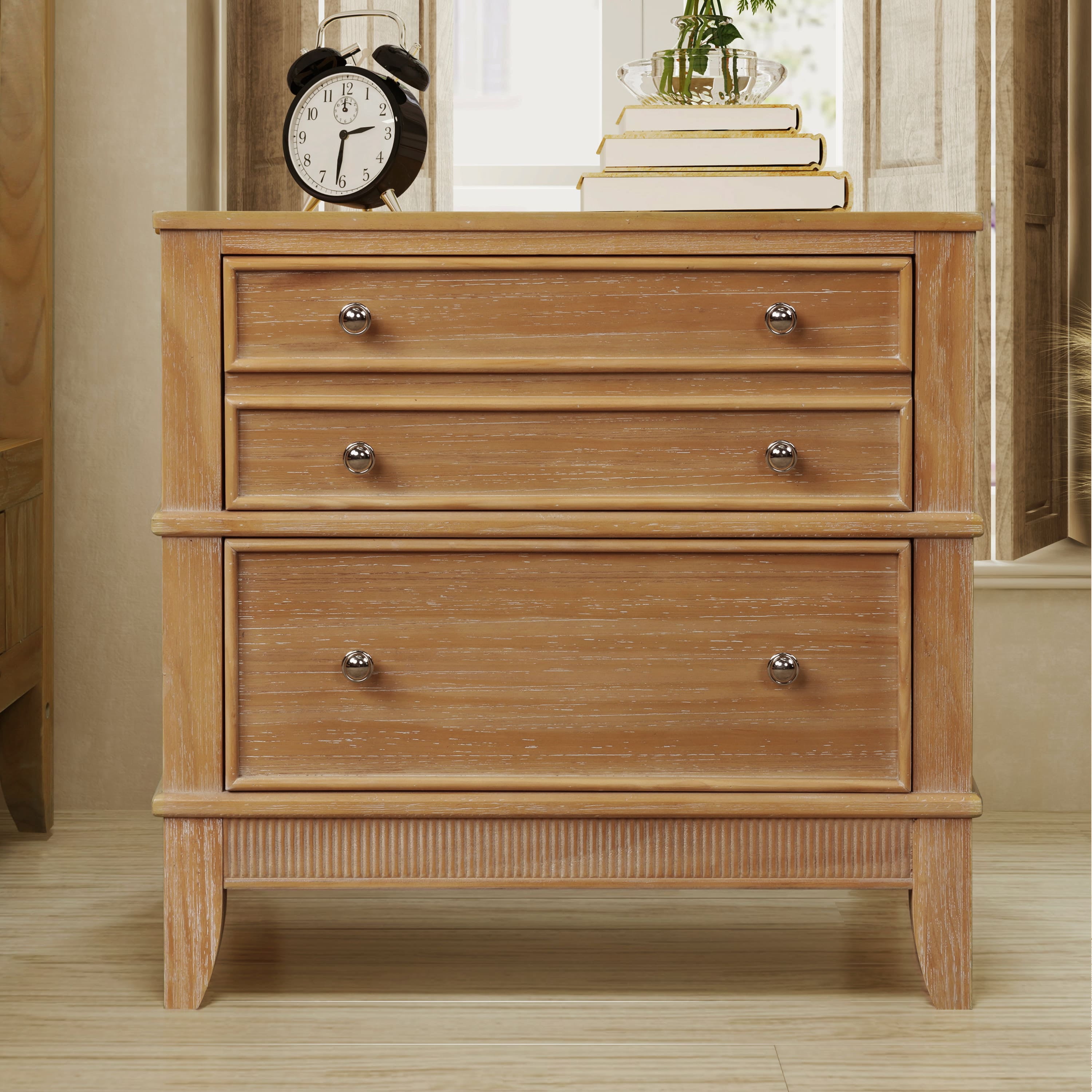 Hazel Natural Solid Wood 3-Drawer Side Table - Stylish Nightstand for Various Spaces - Walmart.com