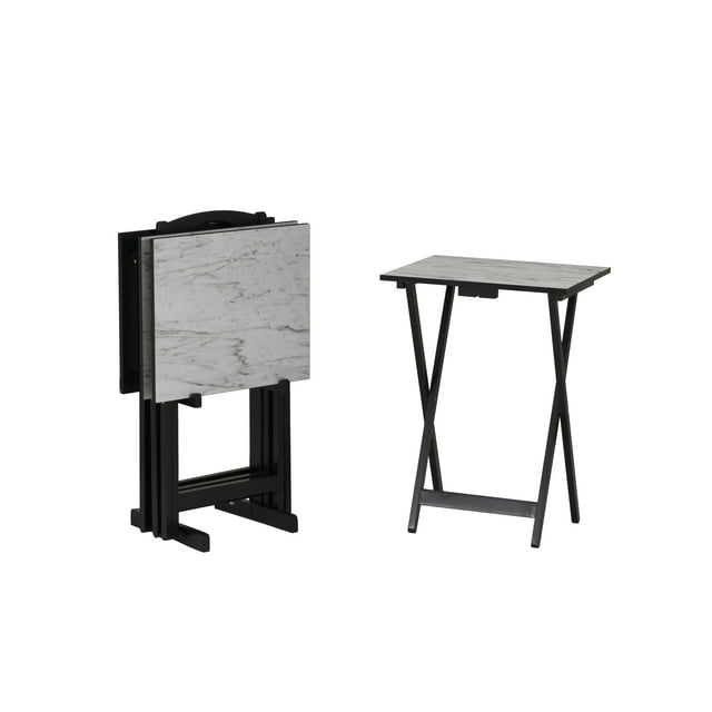 Hazel Grove Holton 5pc White Faux Marble Folding TV Tray Set - Walmart.com