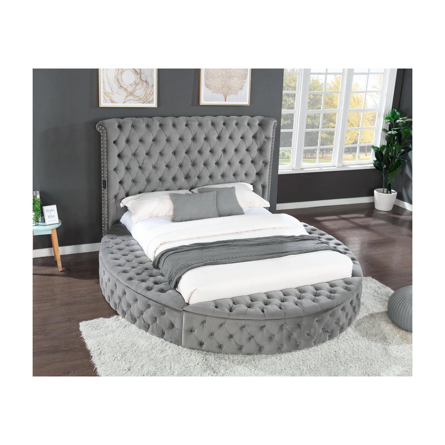 Hazel King Size Tufted Storage Bed made with Wood in Gray - Walmart.com
