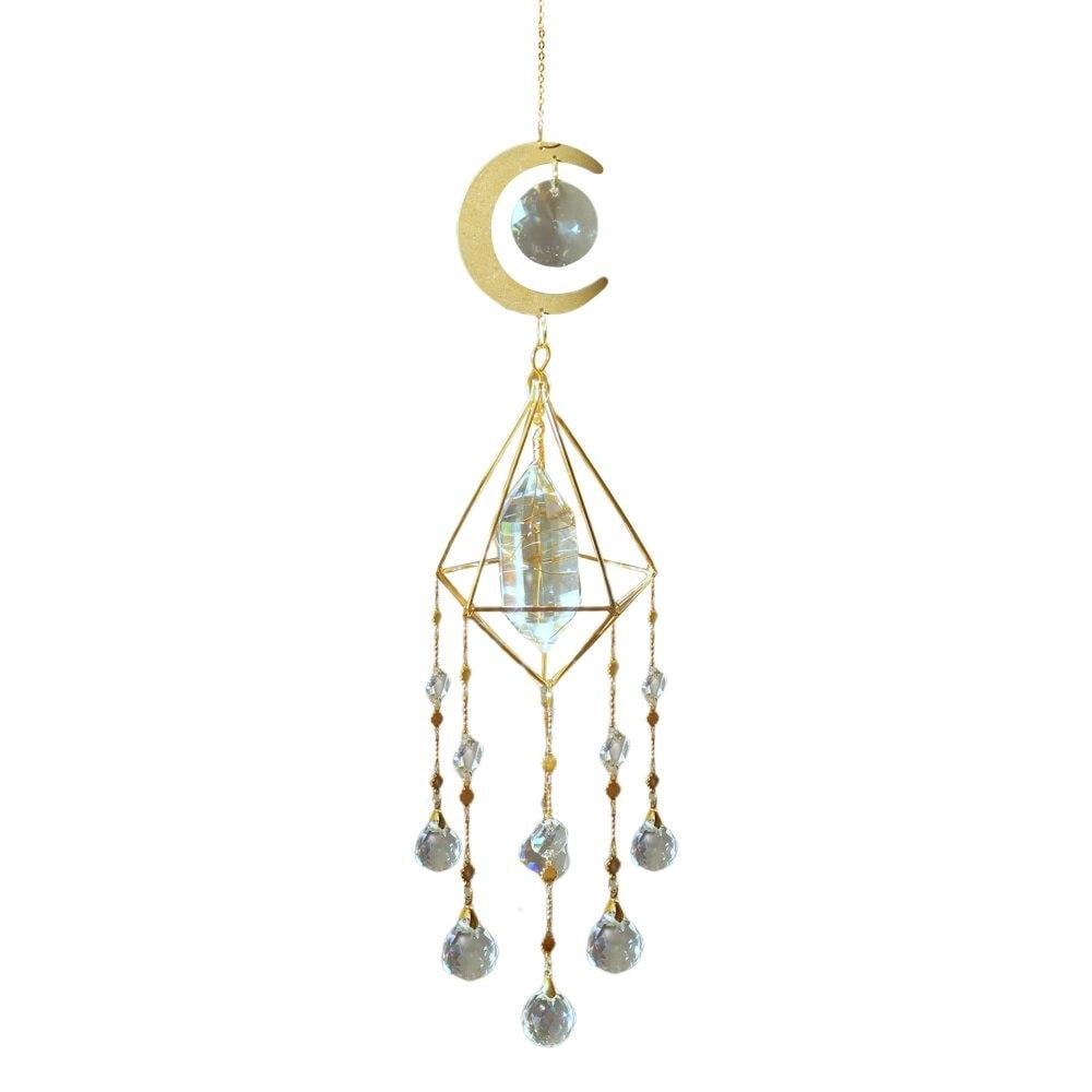 Hazel Tech Crystal Wind Chime Moon Pendant Dream catcher Plated Colorful Beads Hanging Drop for ...