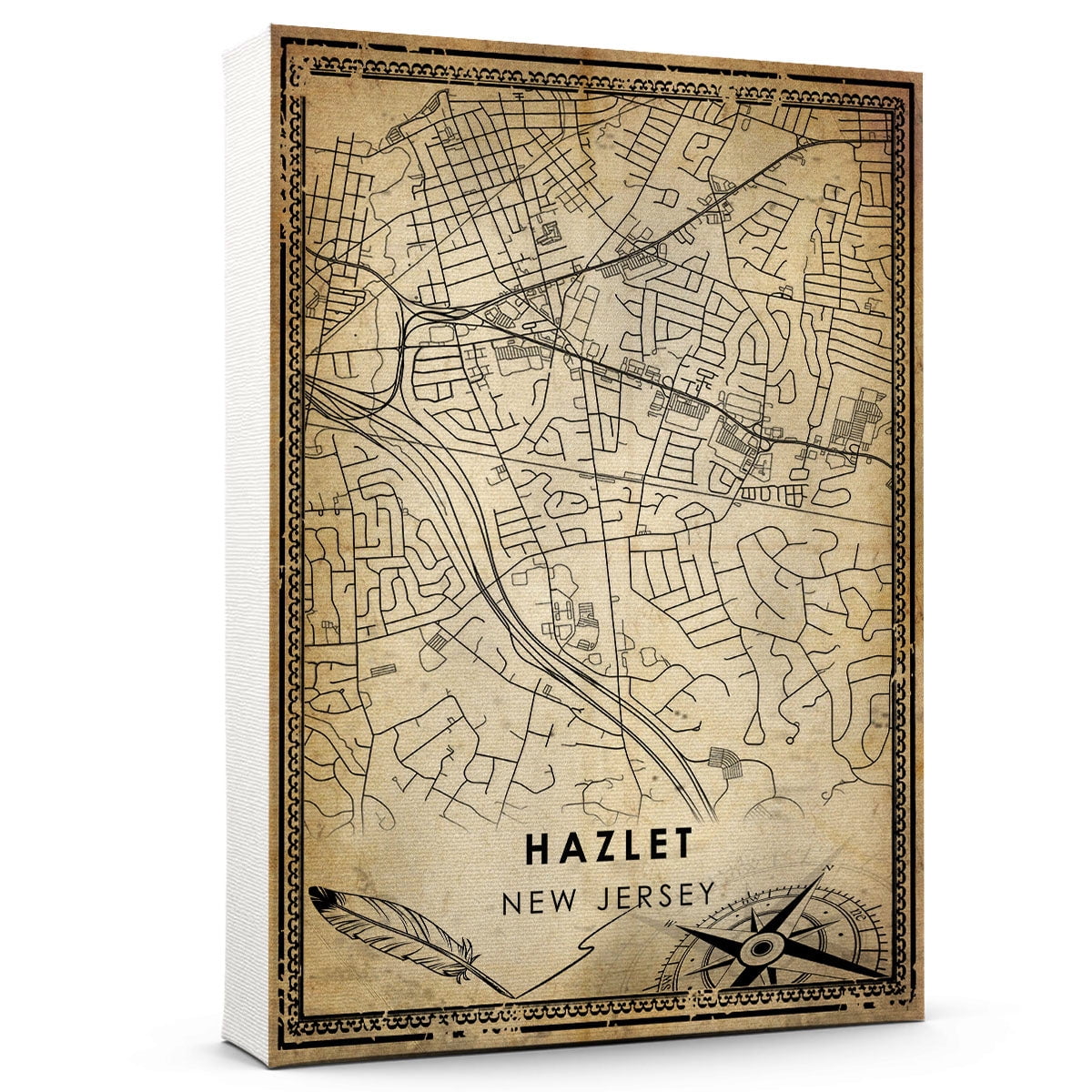 Hazlet Vintage Map Prints Canvas, New Jersey Map Art Canvas, Canvas ...