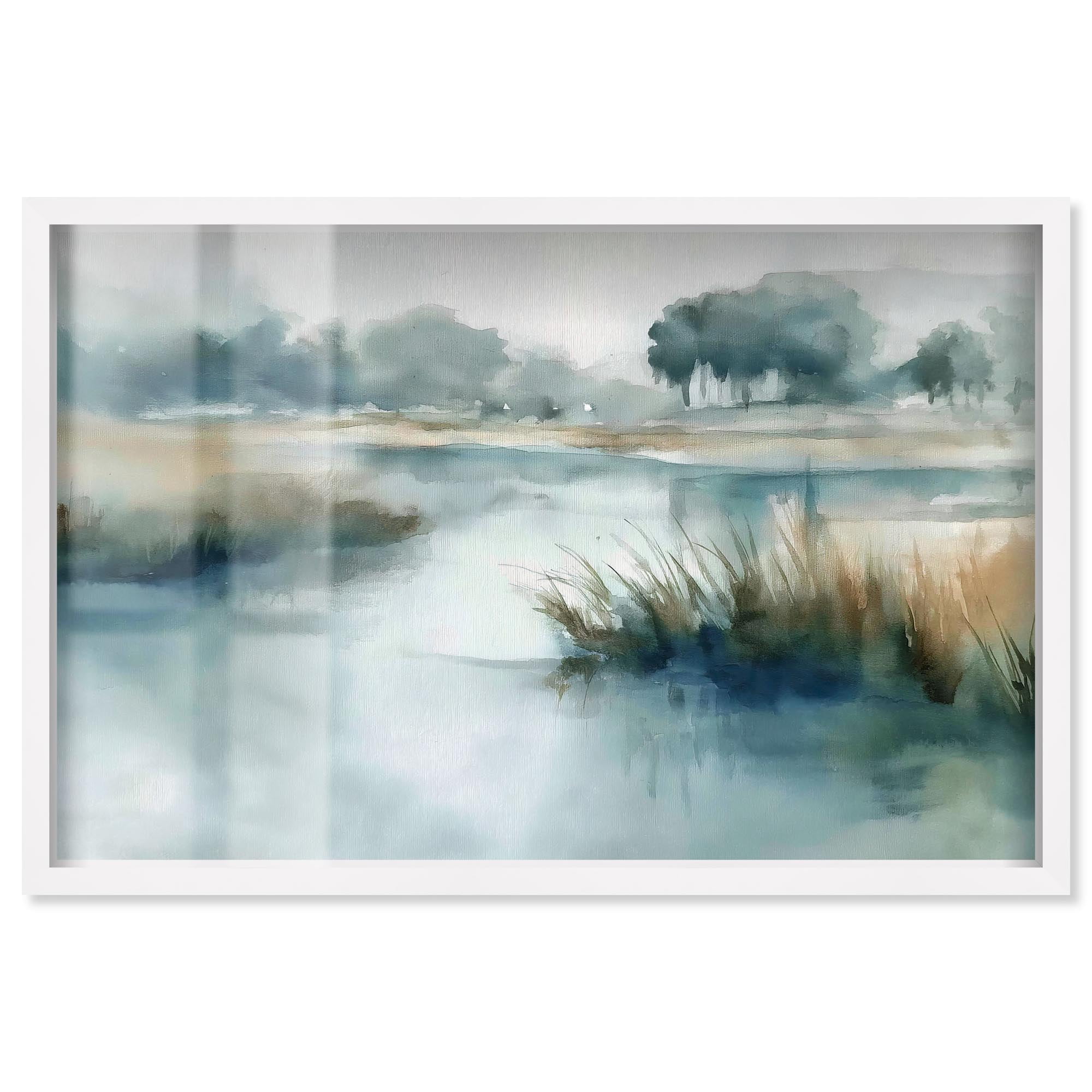 Hazy River I Shadowbox Print Landscape Wall Art by Art Remedy, White ...