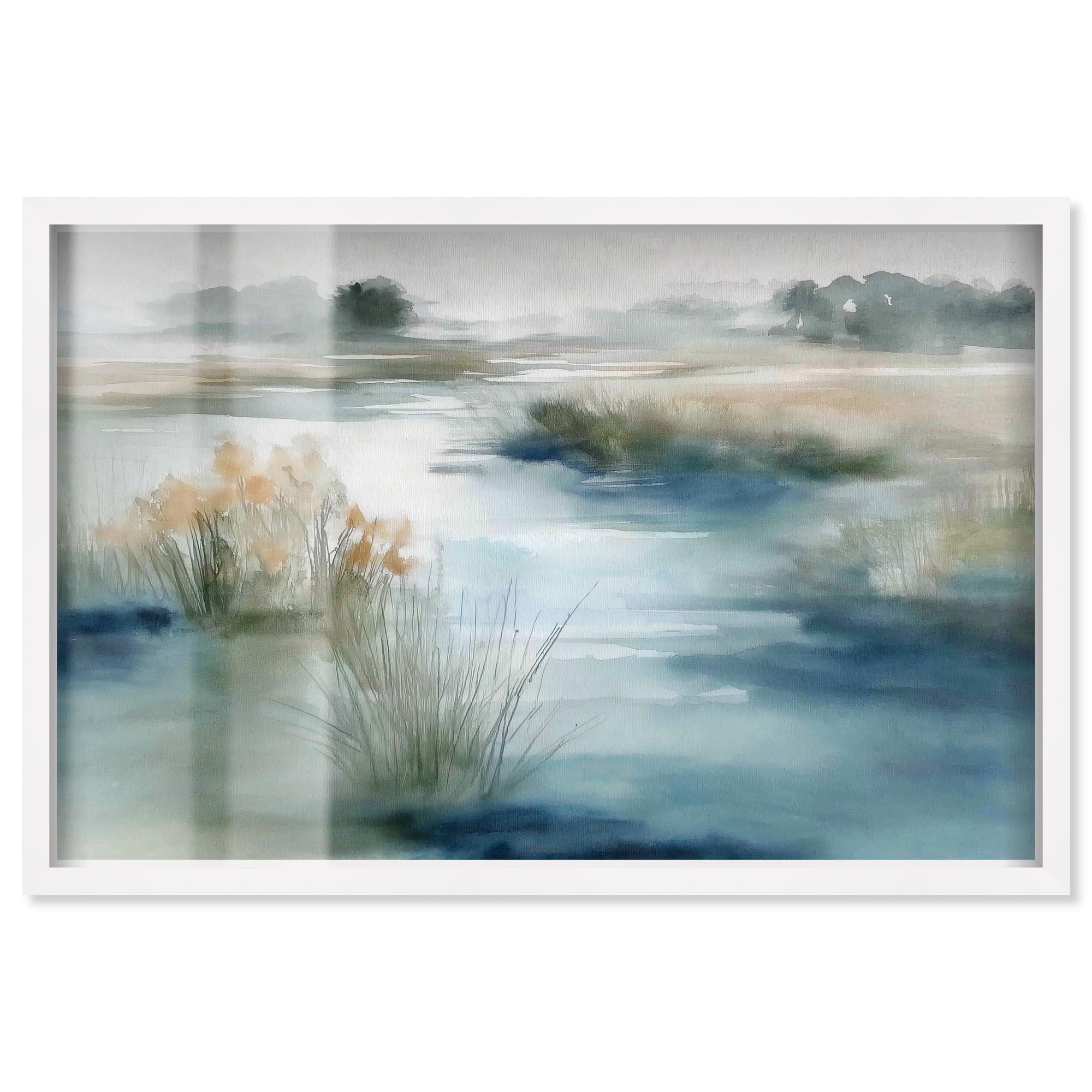 Hazy River II Shadowbox Print Landscape Wall Art by Art Remedy, White ...