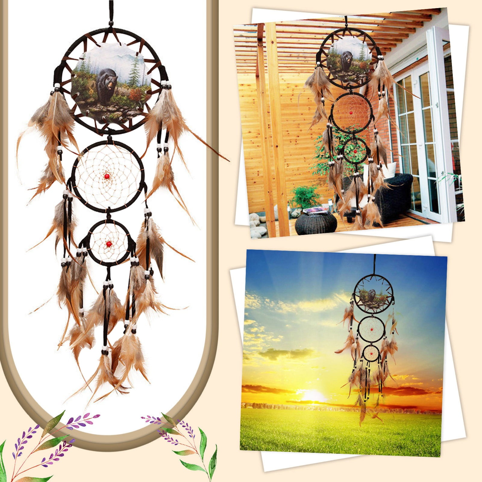 Hbdhejl Dream Catching Wind Chime Wolf Head Oil Painting Dream Catching ...
