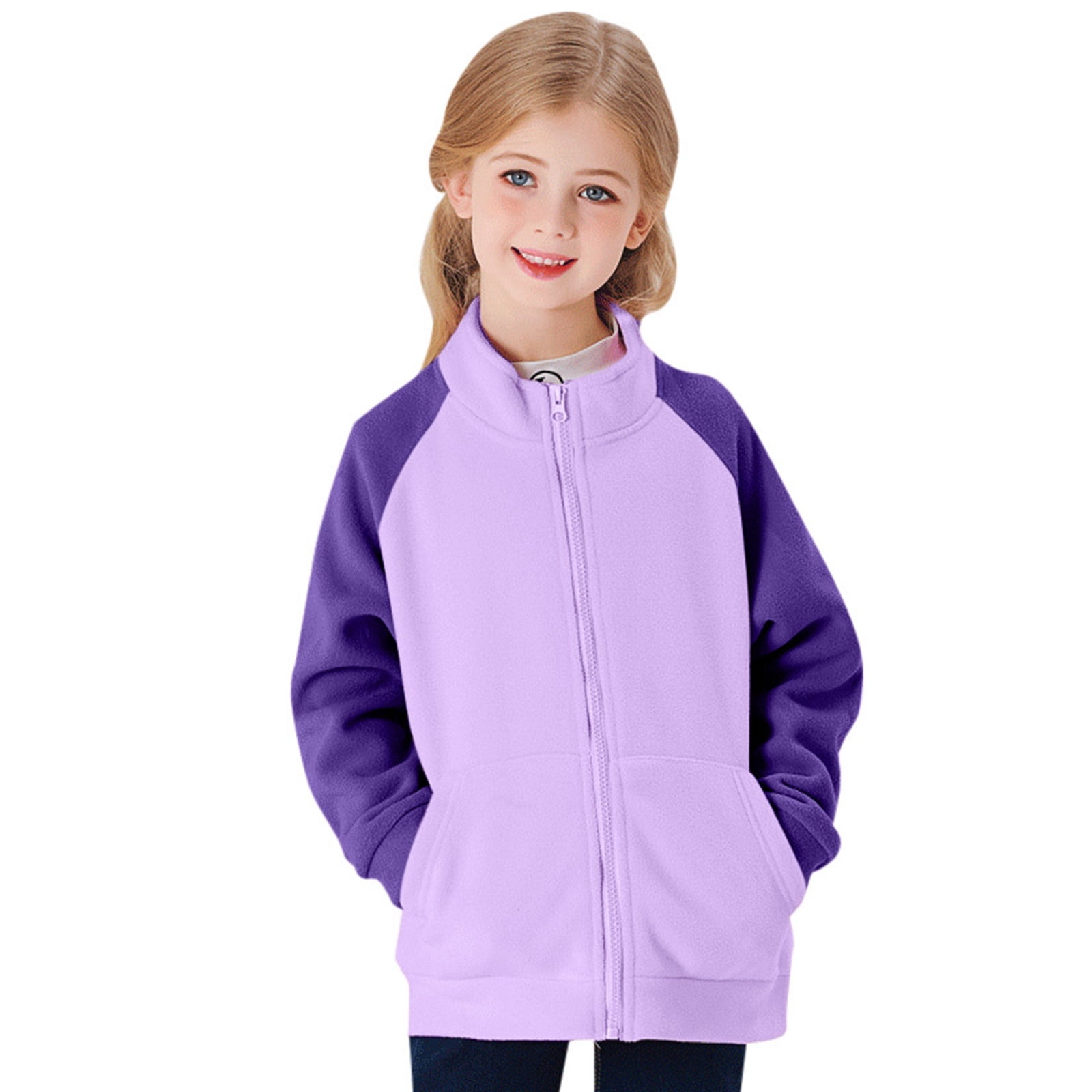 Hbdhejl Girls Tees Kids Boys Colorblock Full Zip Polar Jacket Toddler ...