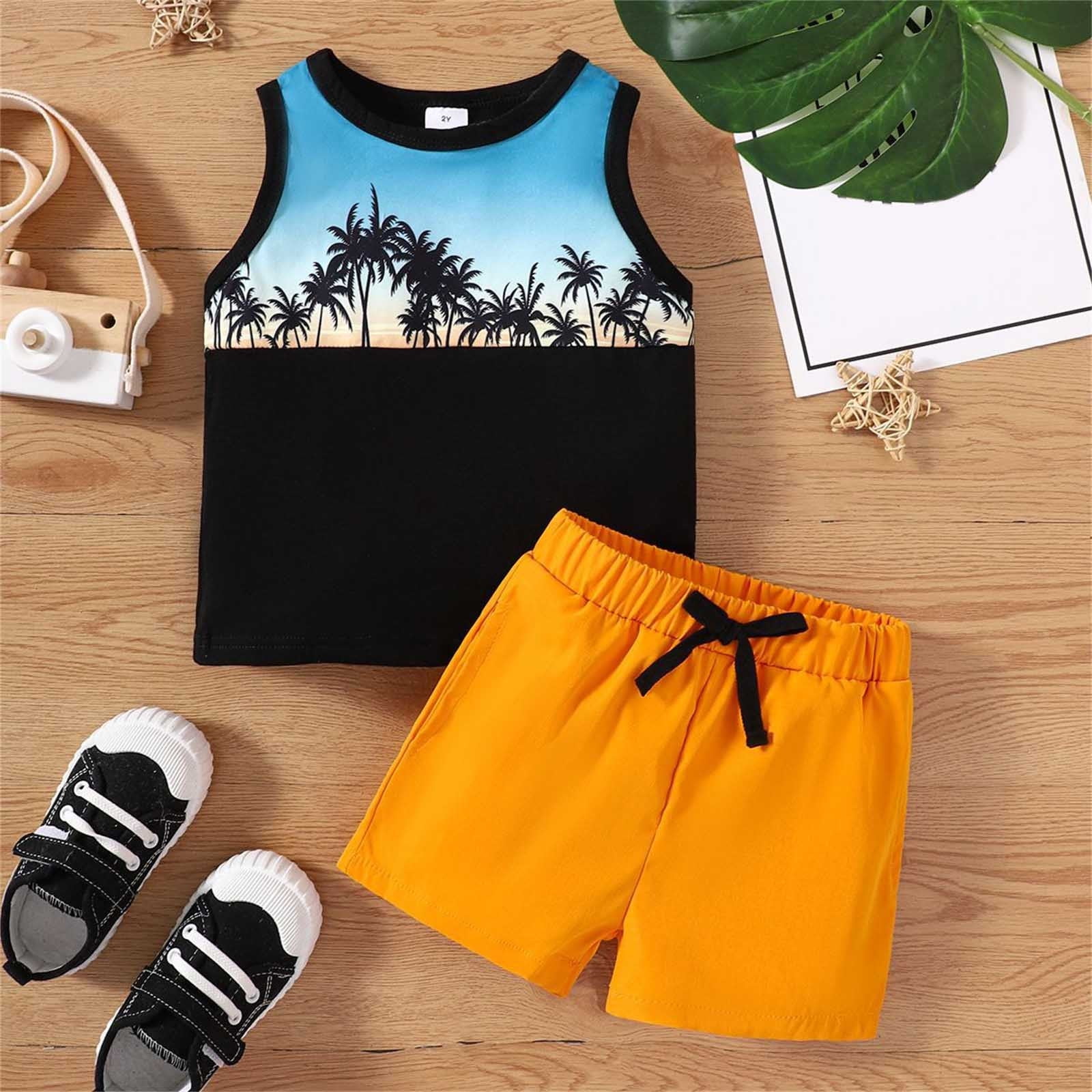 Hbdhejl Outfit Set For Boy Toddler Kids Baby Girls Spring Summer Floral Cotton Ribbed Sleeveless ...