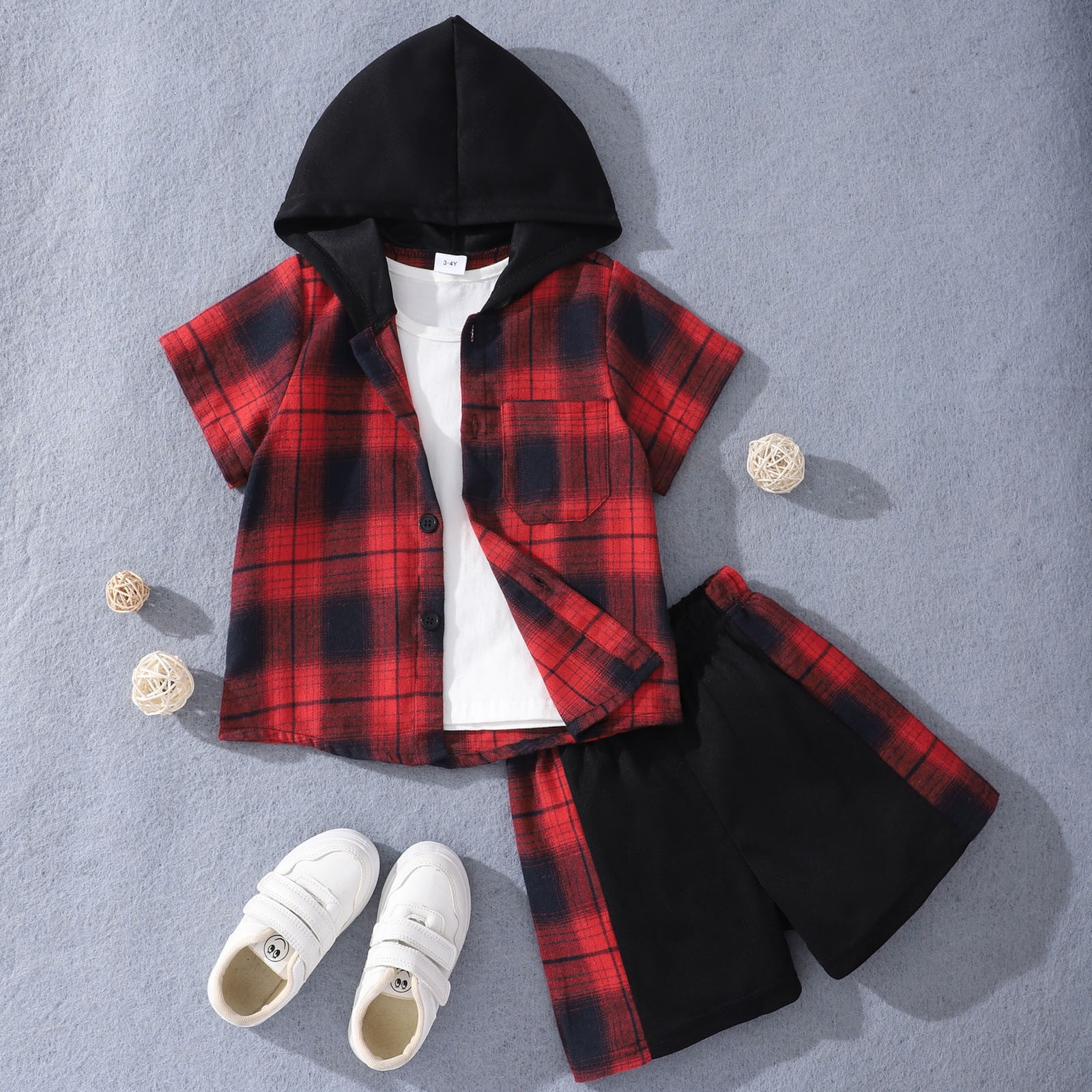 Hbdhejl Outfit Set For Boy Toddler Short Sleeve Stripe Prints Coat Tops ...