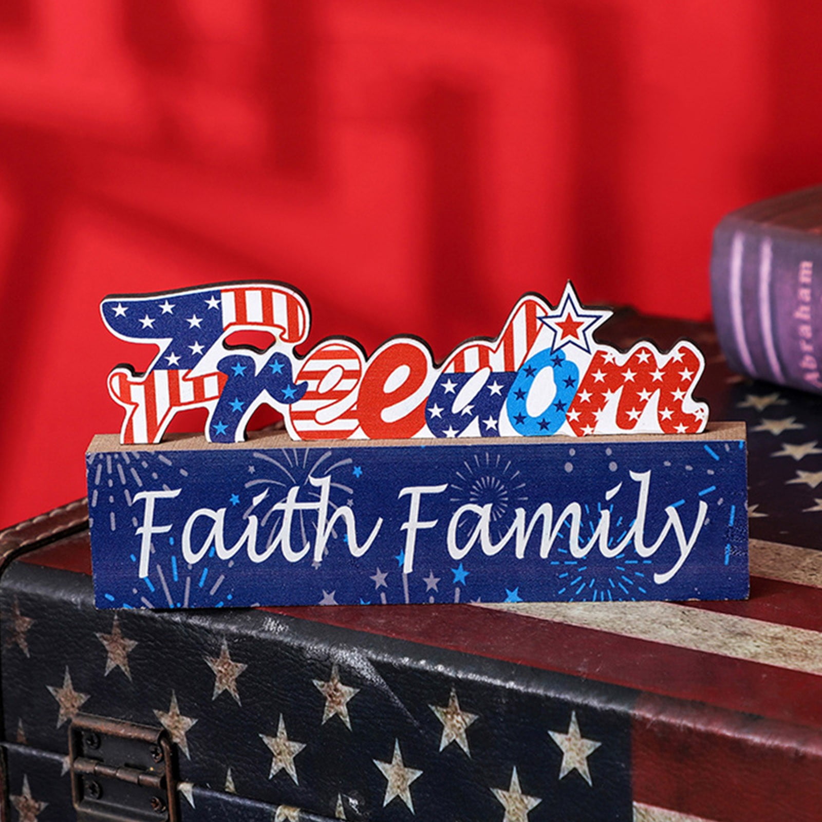 Hbdhejl Wooden Patriotic Table Decoration Signs Independence Day Table