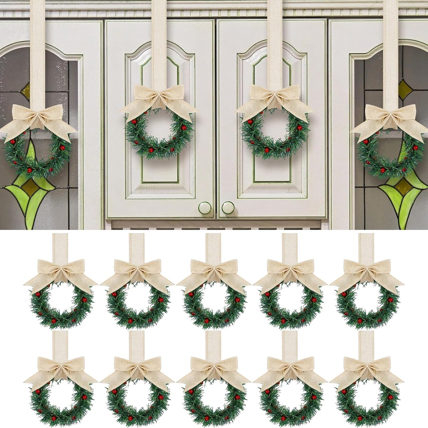 Hbtdoern 10-Pack 5" Mini Christmas Wreath , Hanging Small Christmas ...