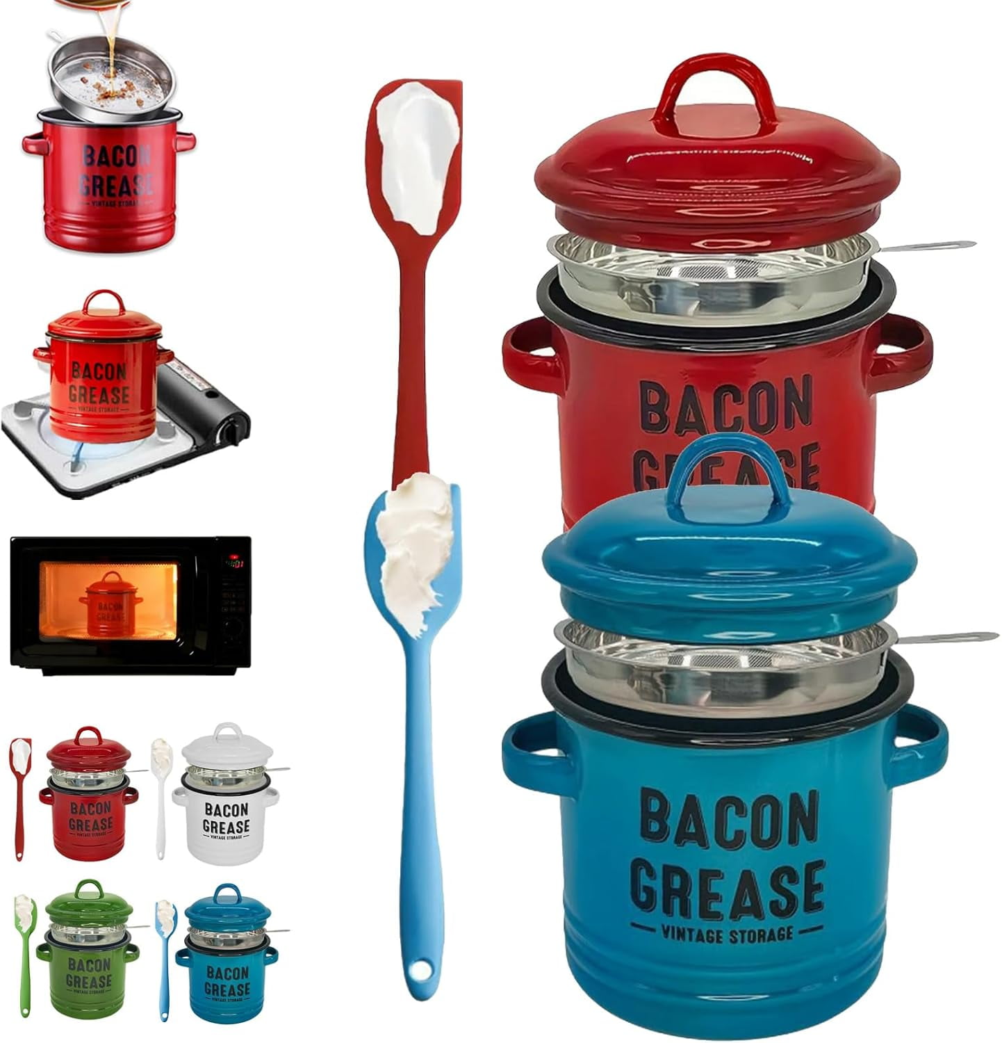 Hbtdoern 46 oz Bacon Grease Container with Strainer and Food-Grade ...