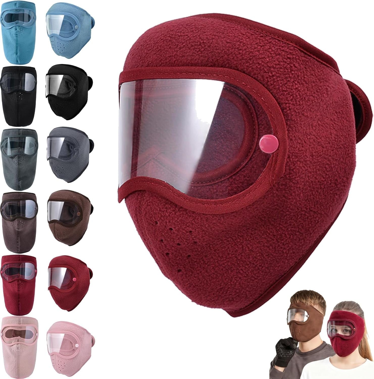 Hbtdoern Fleece Thermal Mask with Removable Goggles, Winter Face Mask ...