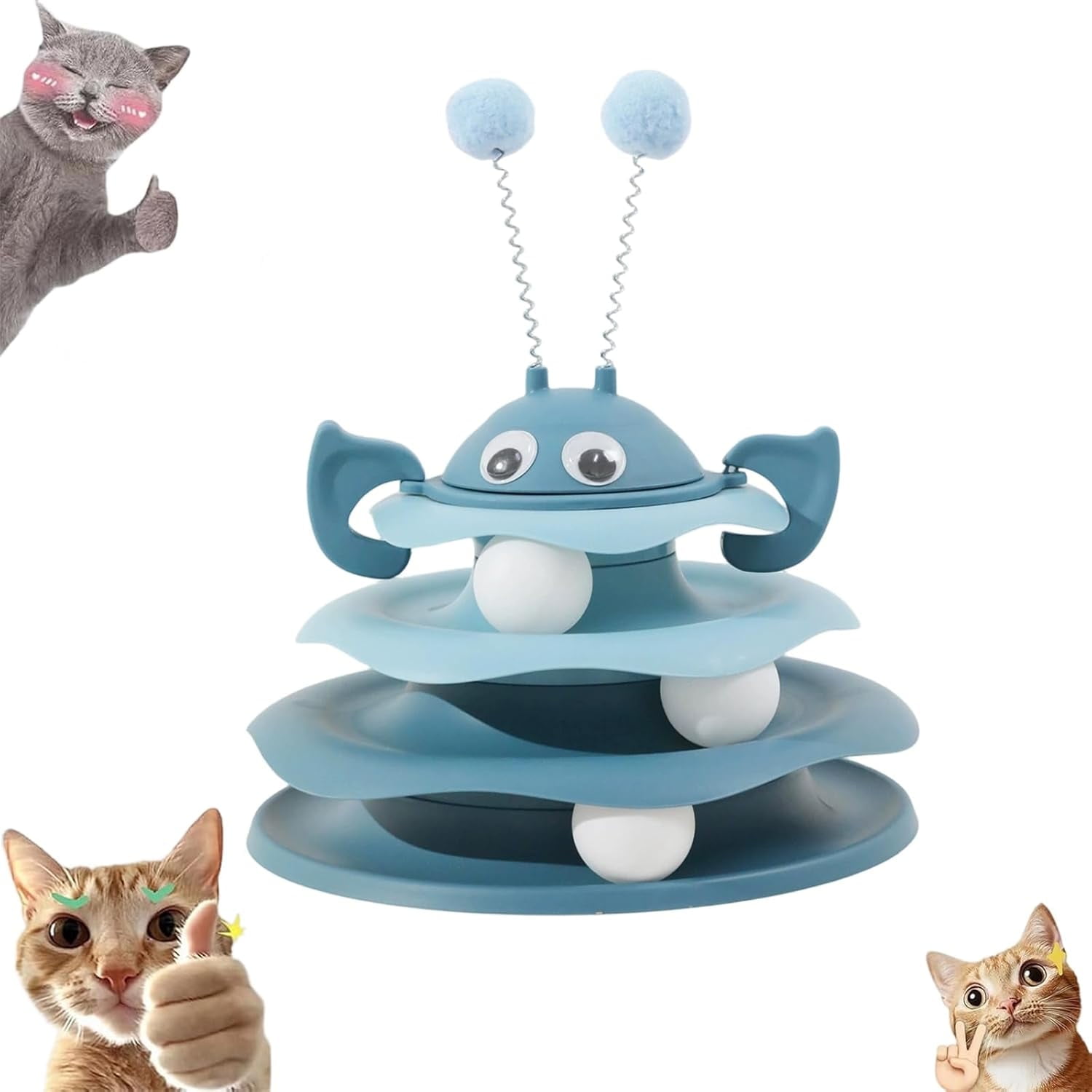 Hbtdoern Interactive 3-Layer Cat Toy Tower, with Rotating Bee and ...