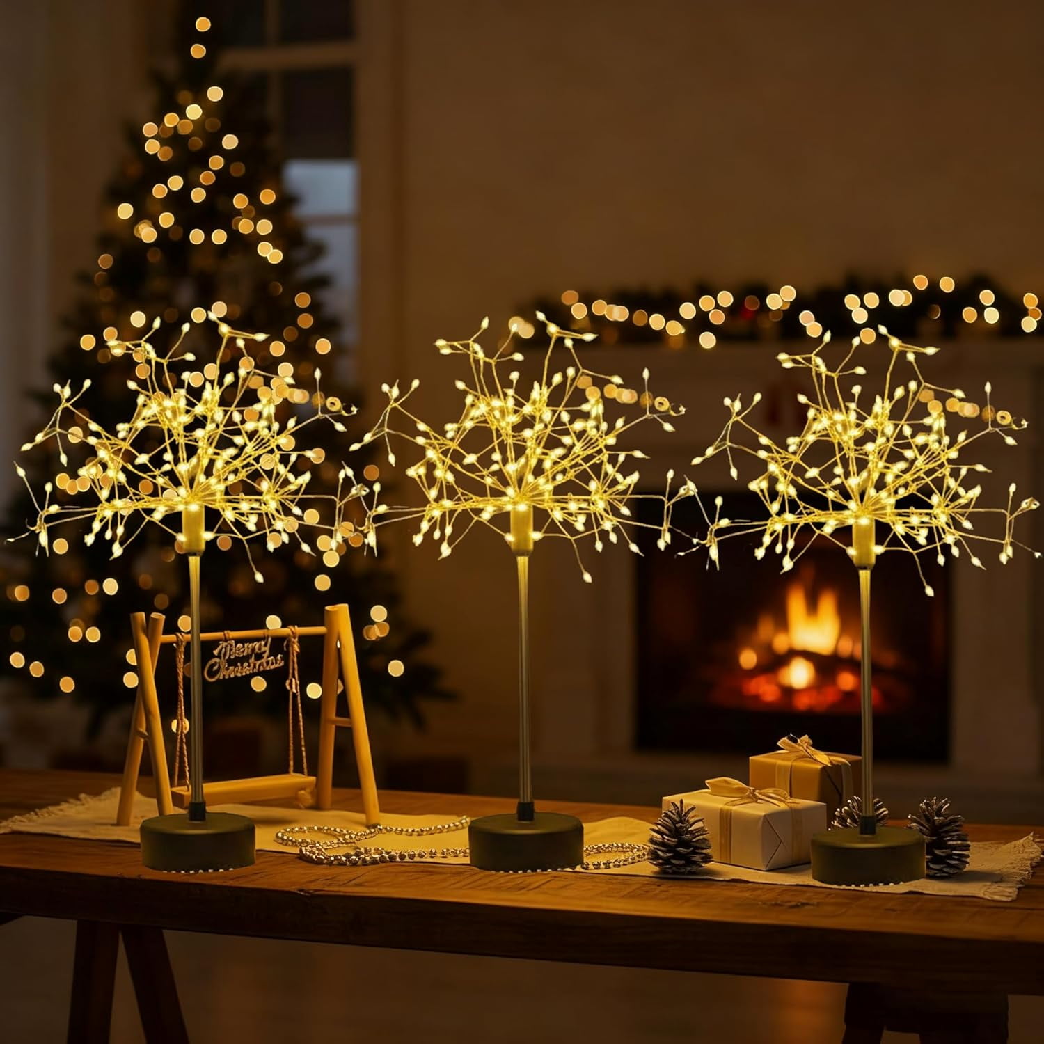 Hbtdoern Table Lights Fireworks, Mini Table Starburst Silver Lights ...