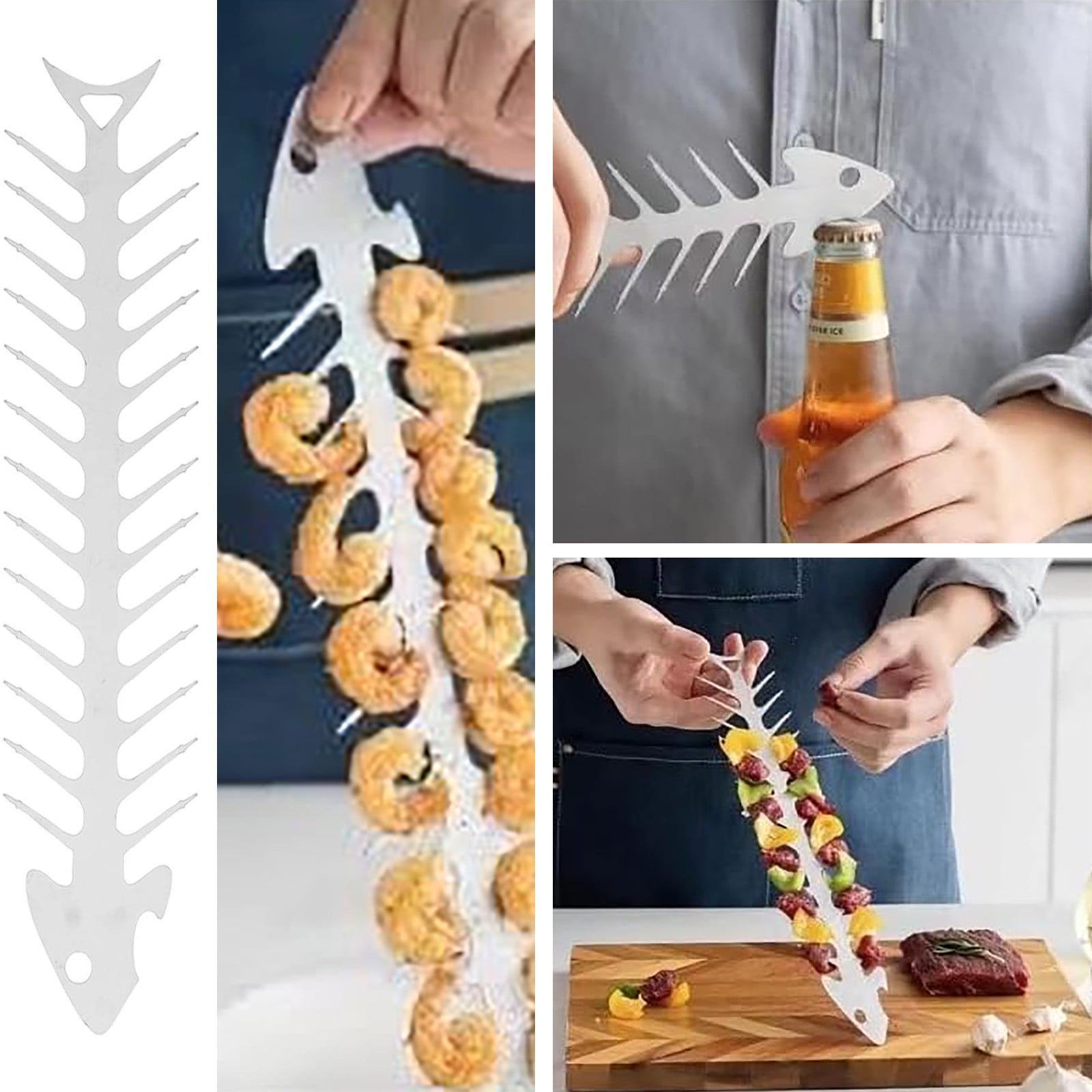 Hcnuuo Summer BBQ Stainless Steel Fish Bone Shape BBQ Skewer Rack ...