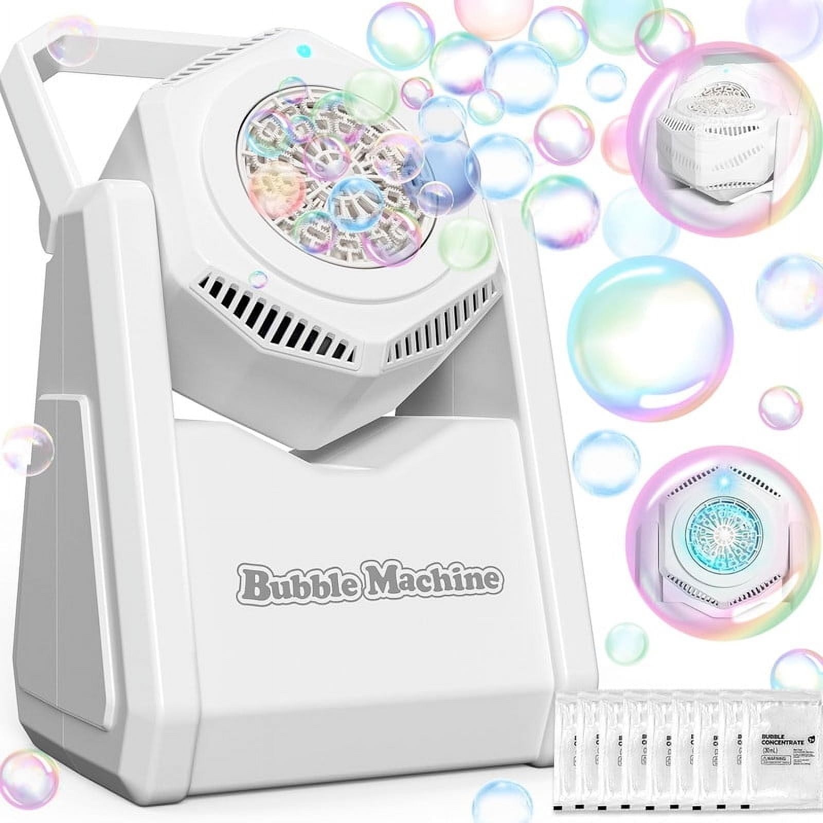 Hcusus Bubble Machine, White Portable Automatic, 20000+ Bubbles/Min, Light, 90° Angle, 4 AA ...