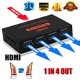 HDMI Splitter 1 in 4 Out 1x4 Ports v1.4 Powered 4K/2K Full Ultra HD ...