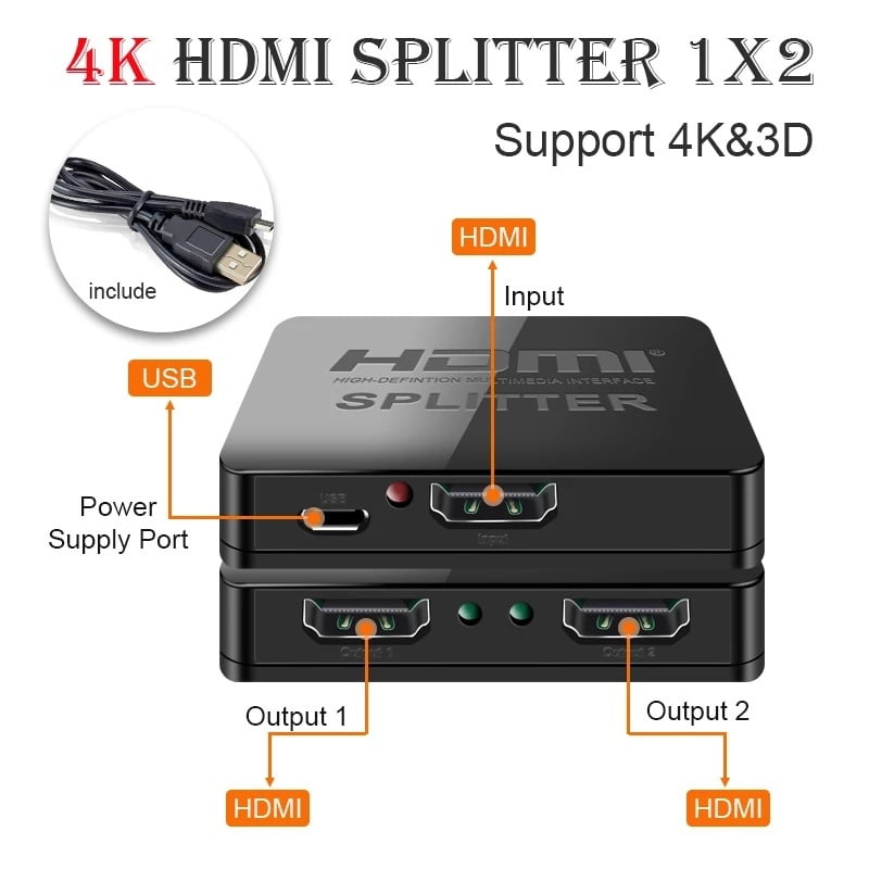 Hdmi Splitter 1 in 2 Out 1080p 4K 1x2 1x4 HDCP Stripper 3D Splitter ...