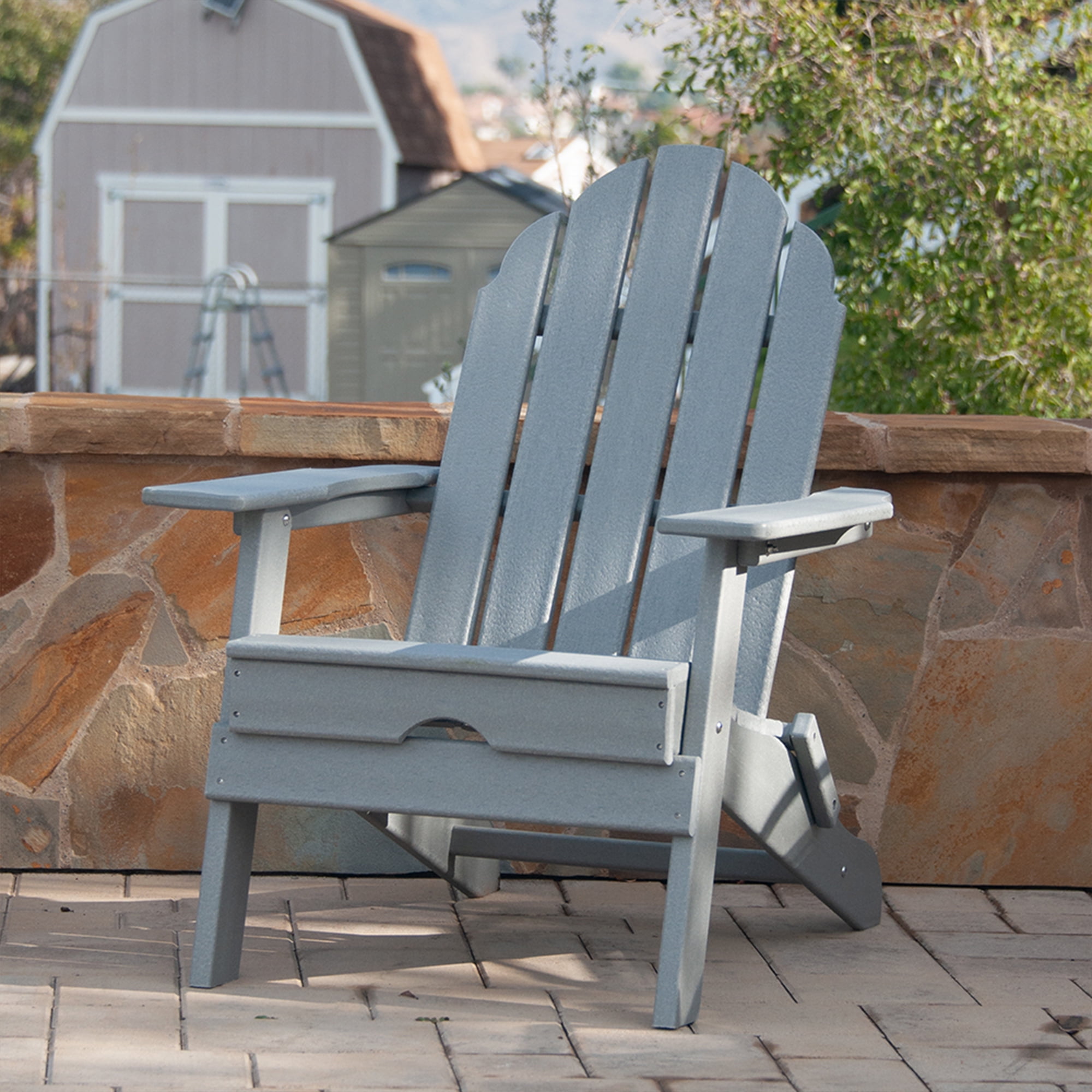 Outdoor Seating HDPE Folding Adirondack Chair, Ultra Durable Weather ...