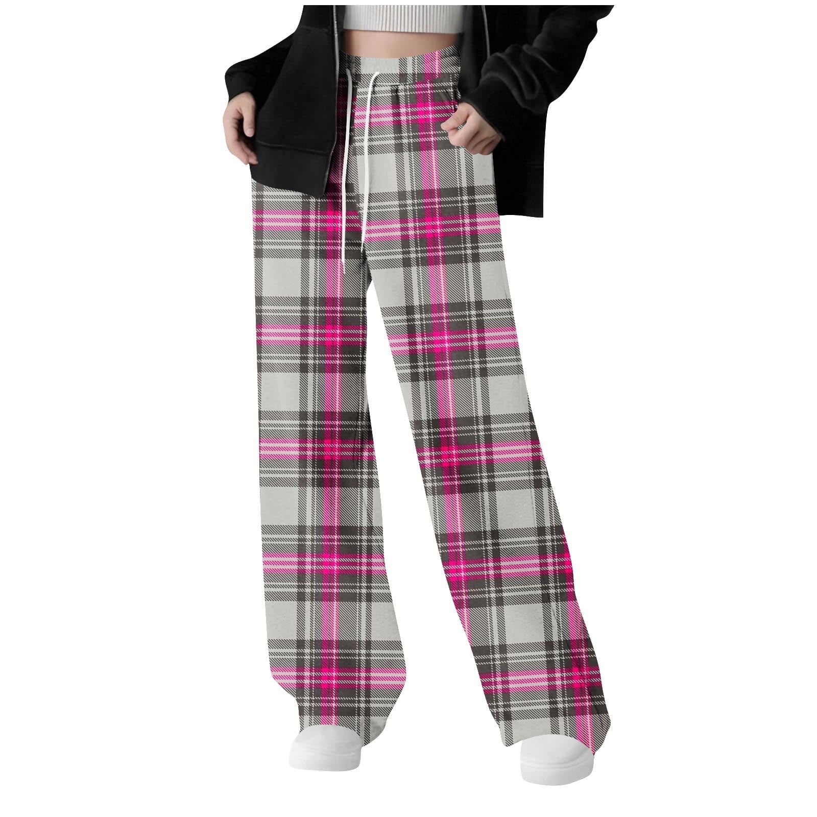 Hduncf Girls Sweatpants Plaid Pattern Loose Fleece Lined Elastic Waist ...