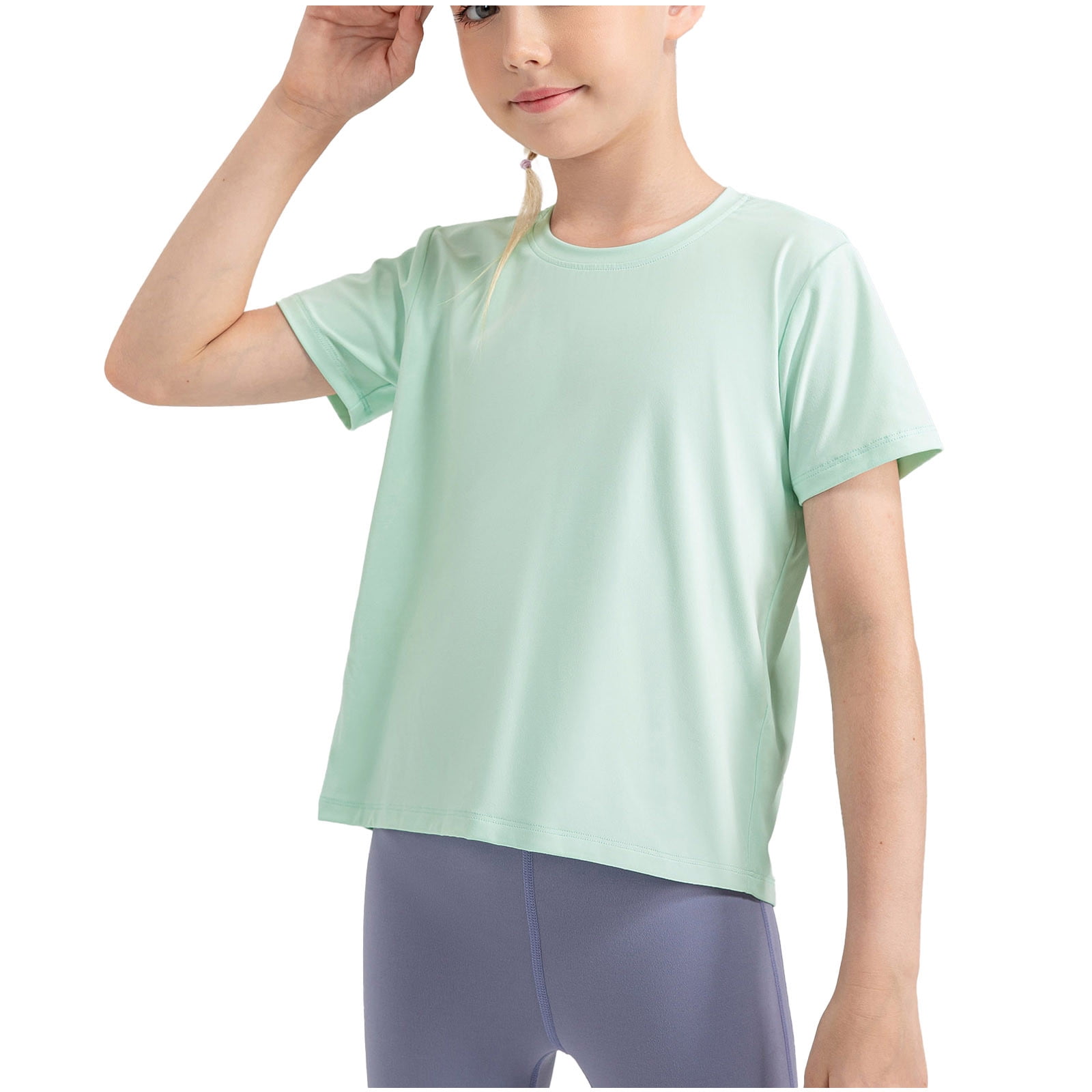 Hduncf Girls Workout Tops Short Sleeve T-Shirts for Athletic Gym ...