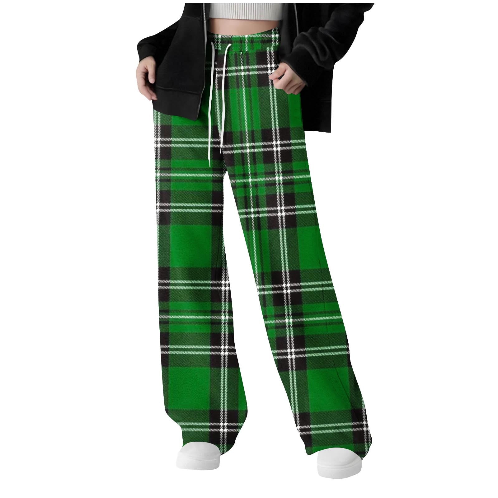 Hduncf Kids Girls Wide Leg Sweatpants Plaid Elastic Waist Fleece Lined ...