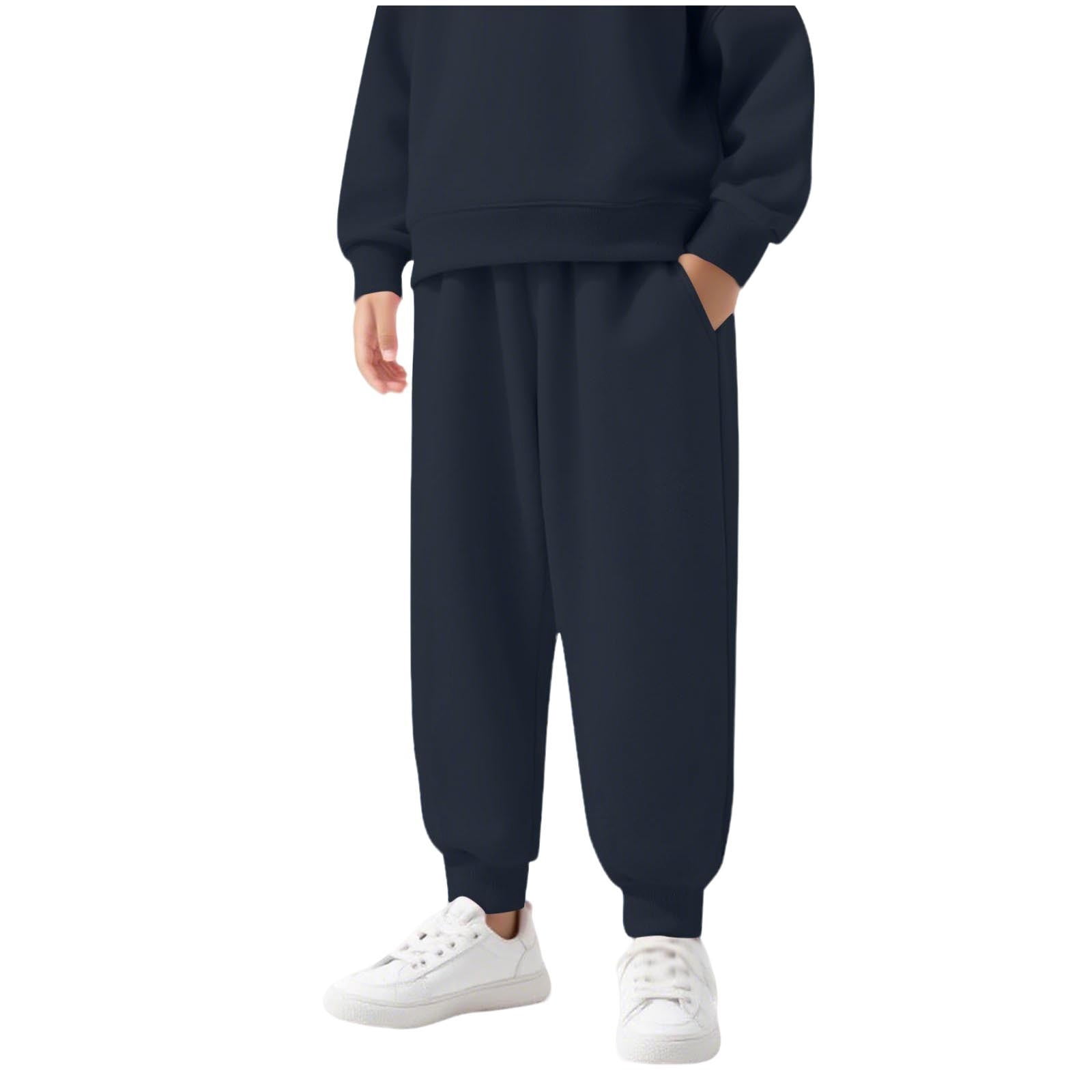 Hduncf Kids Unisex Plain Sweatpants Fleece Lined Warm Thick Elastic ...