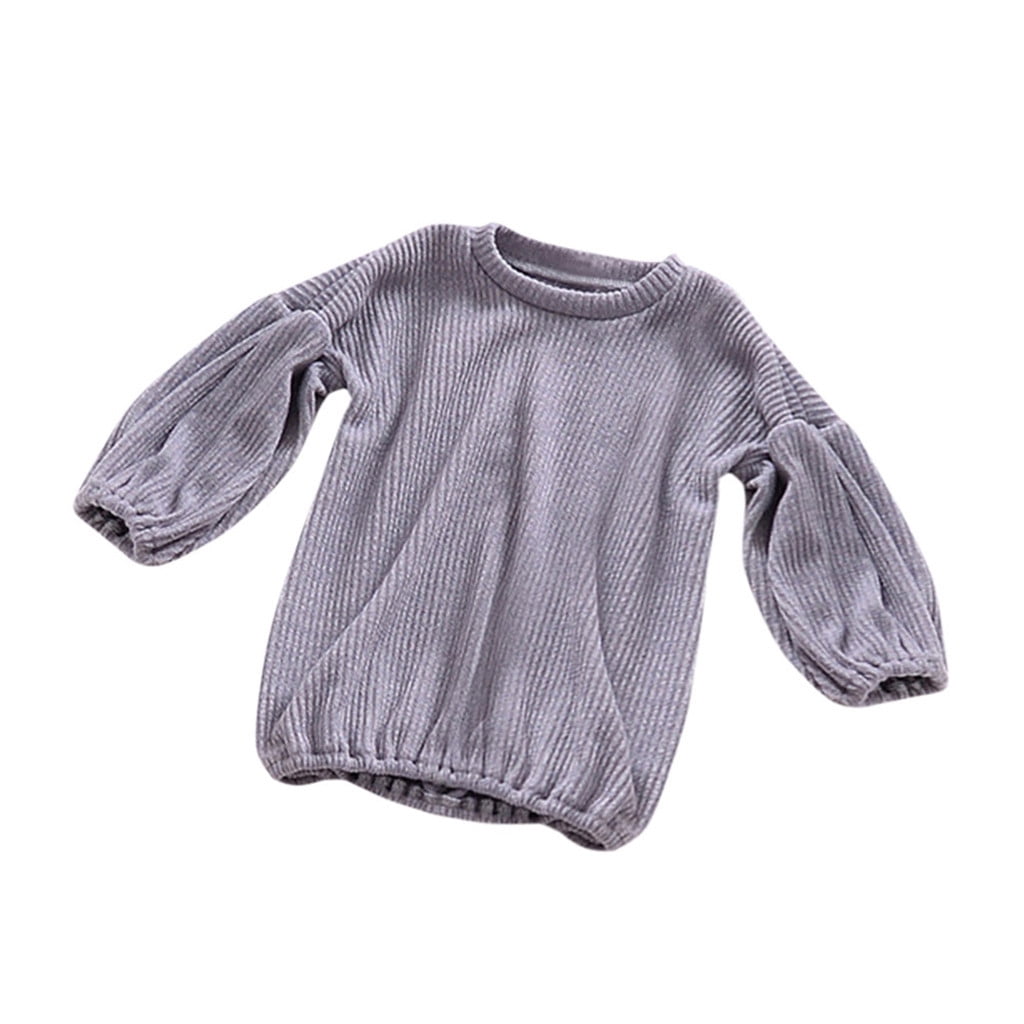 Hduncf Little Girls Knitted Sweater Puff Sleeves Casual Crewneck ...