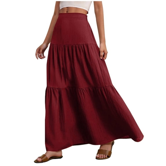 Hduncf Women's Fashion Boho Maxi Skirt Flowy Ruffle Elastic Waist A ...