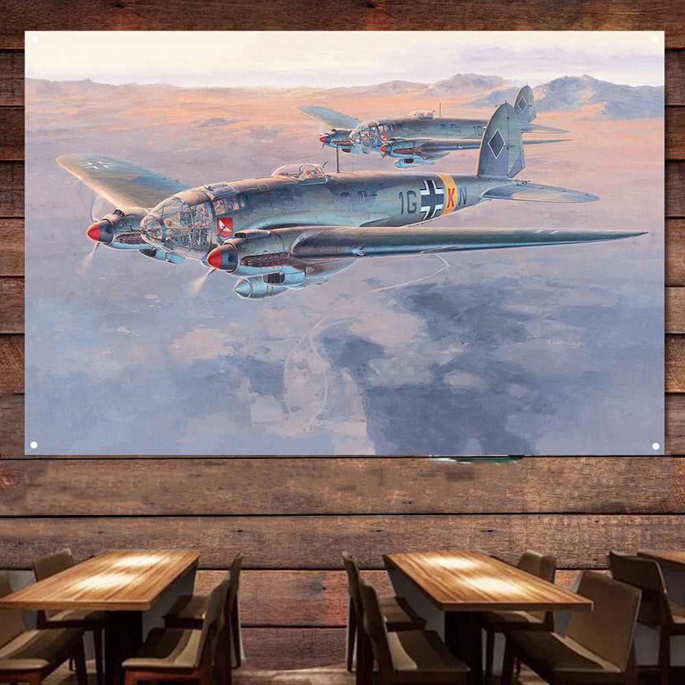 He 111H-6 WW II German Bomber Fighter Jet Banner - 38" x 57" Air Force ...