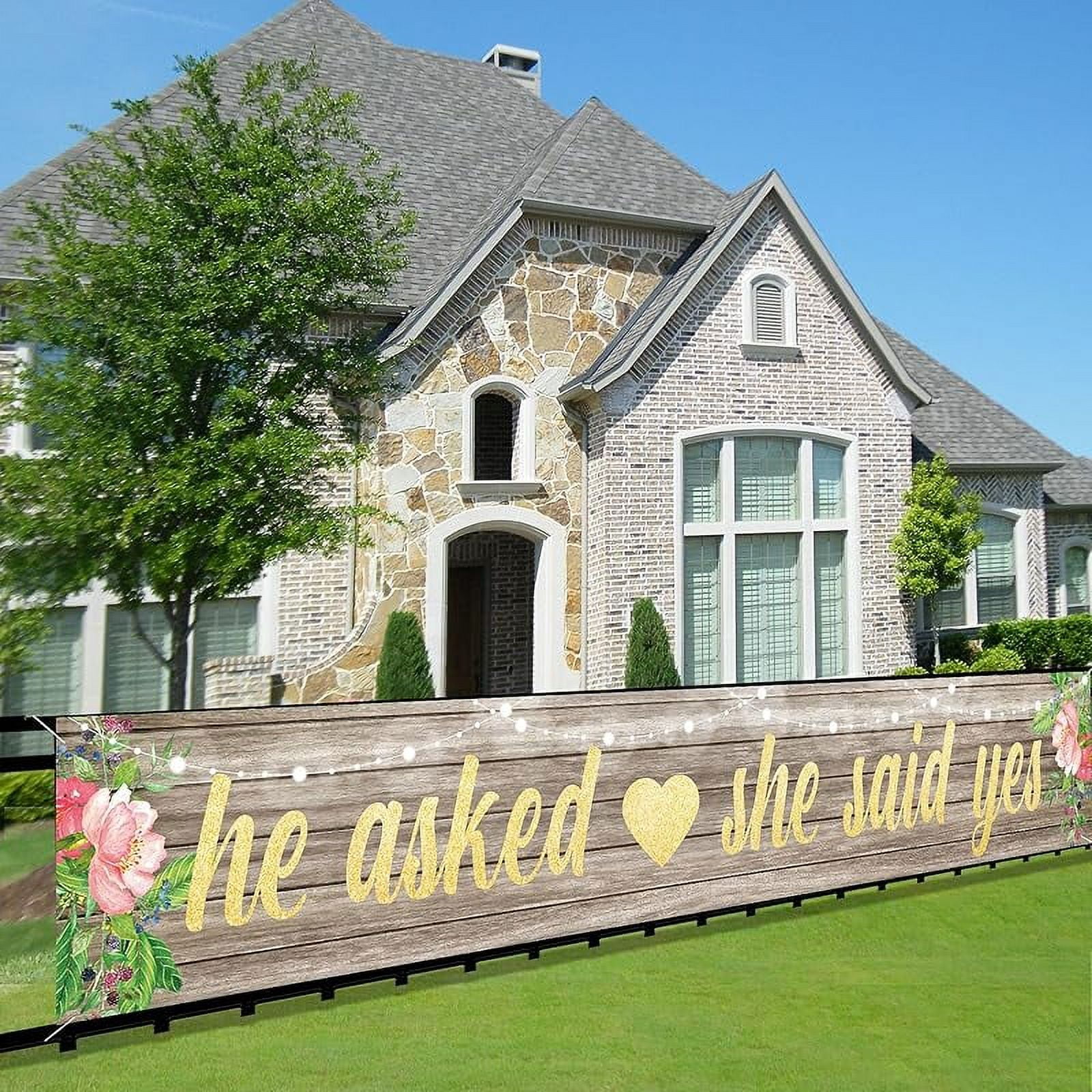 He Asked She Said Yes Backdrop Banner Decorations, Large Wedding ...