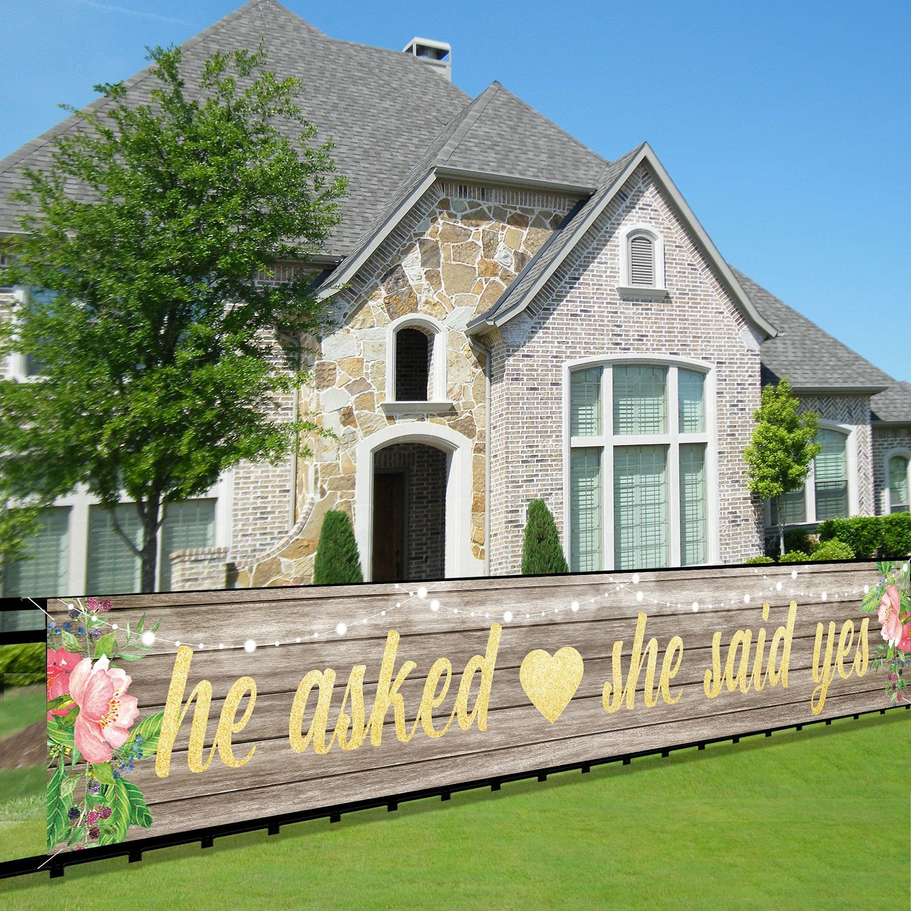 He Asked She Said Yes Banner Decorations Wedding Engagement Backdrop ...