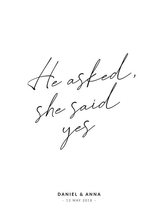 He Asked, She Said Yes Personal Poster Wall Art, Modern Wall Decor For ...