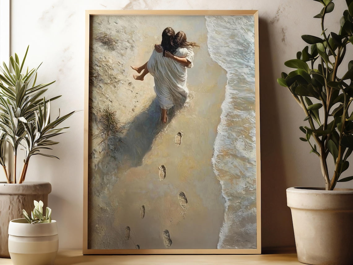 He Carried Me FootPoster in the Sand Jesus on the Beach Walk By Faith ...