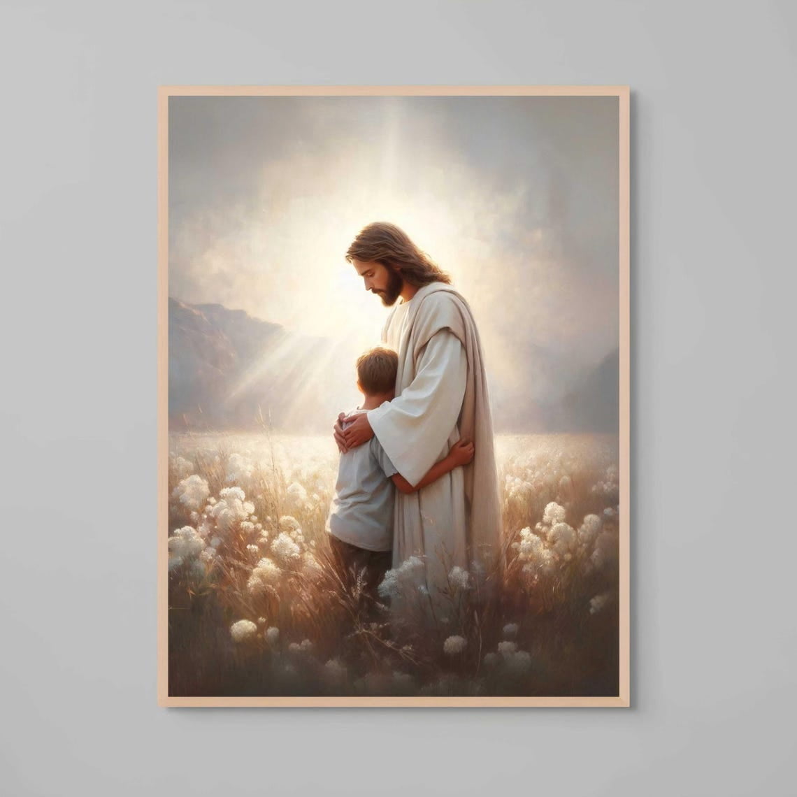 He Feels Modern Christian Art Jesus Hugging Boy Bible Wall Art Picture ...