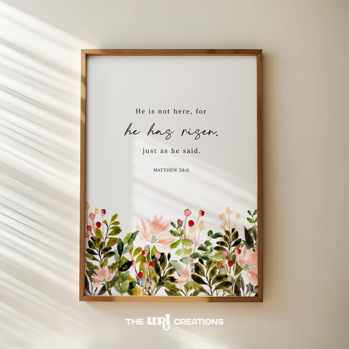 He Has Risen Christian Wall Art, Easter Bible Verse Wall Art, Matthew 28:6, Floral Christian ...