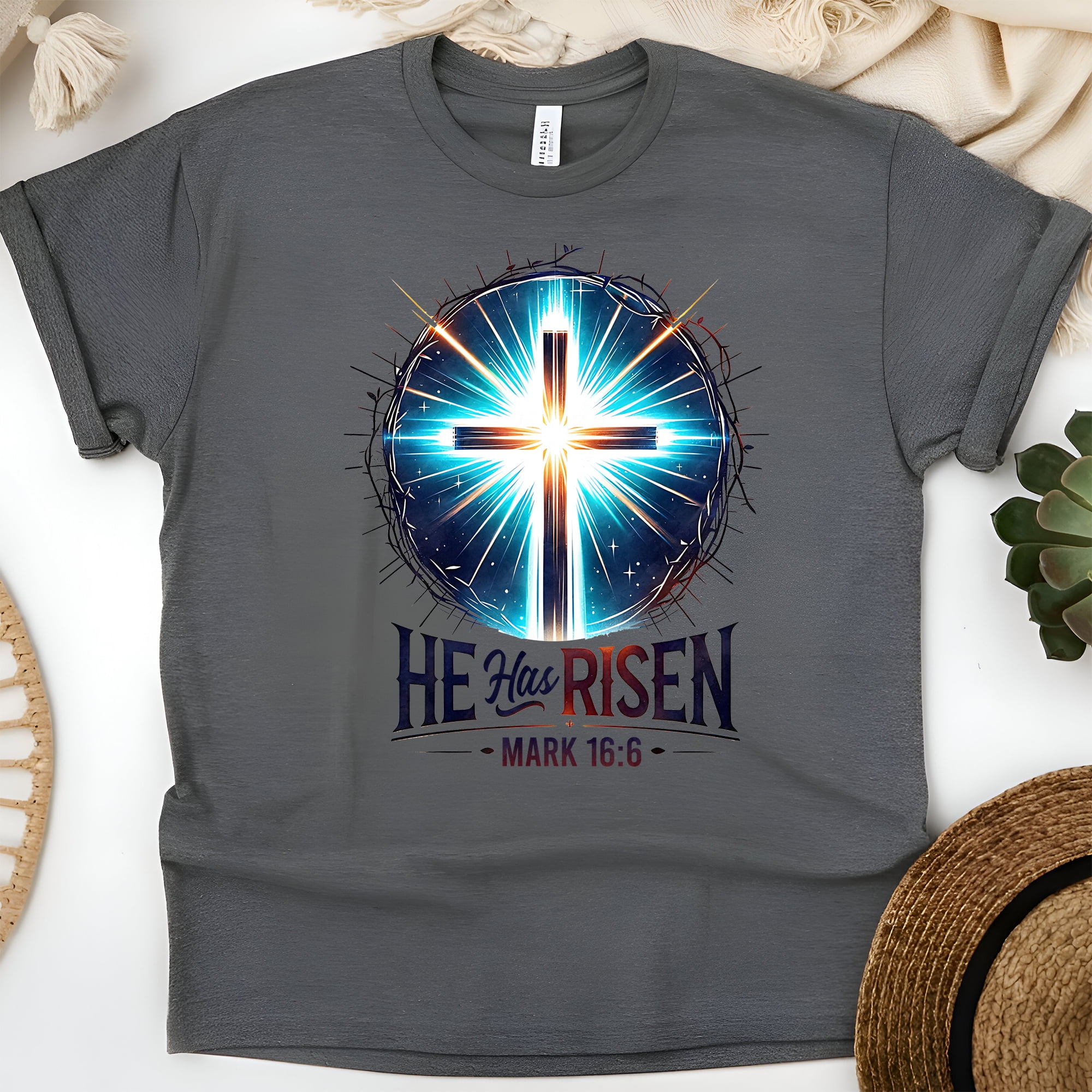 He Has Risen Mark 16:6 Bible Verse Christian Graphic T-Shirt, Dark ...