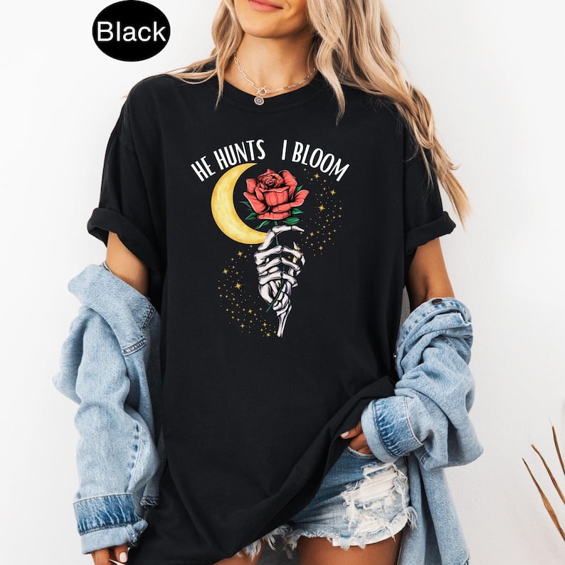 He Hunts I Bloom Tee – Rose Skeleton Shirt – Dark Romance Book Lover Gift - Walmart.com