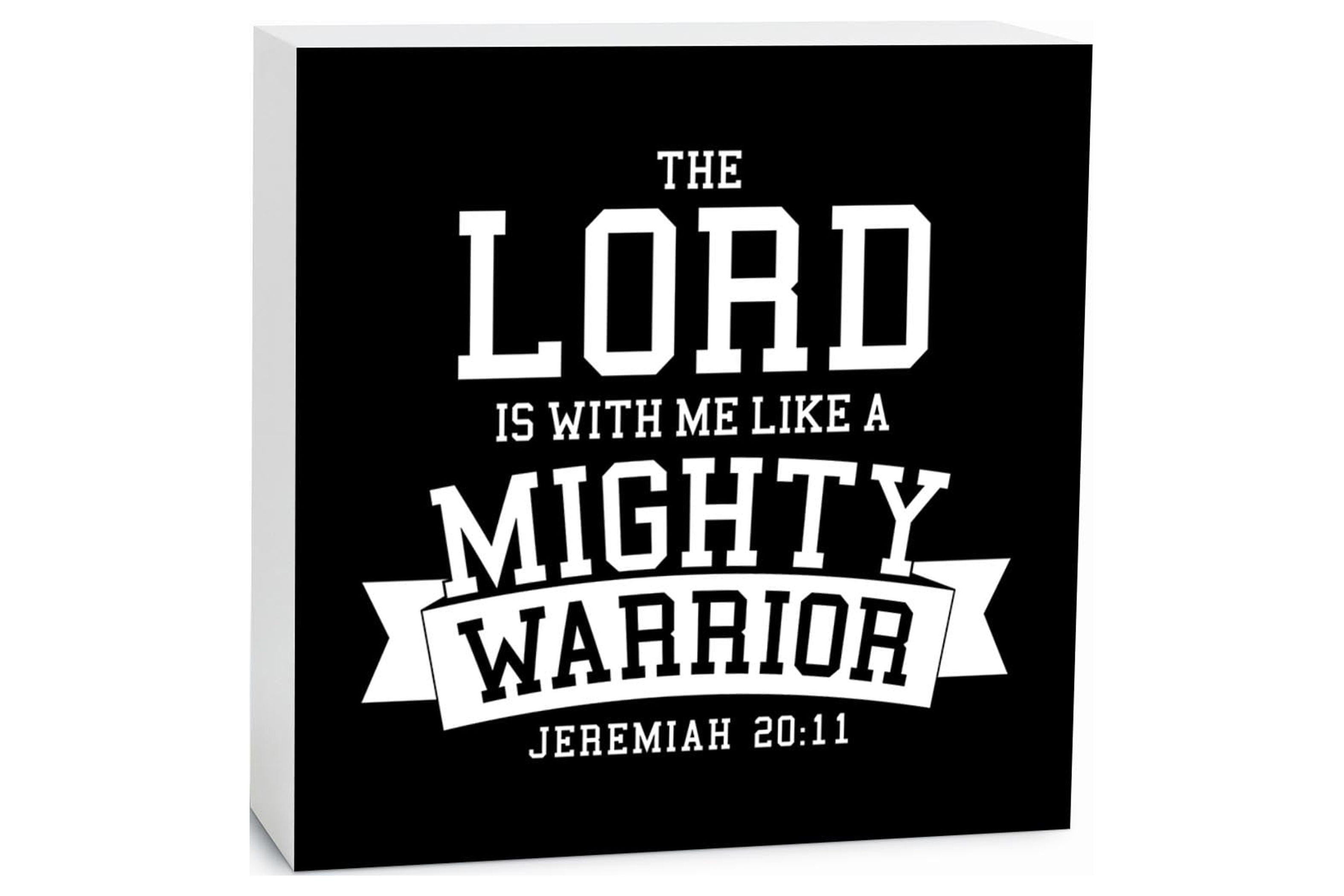 He Is Mighty Warrior White Bold Banner 5 x 5 Wood Tabletop Sign Plaque ...