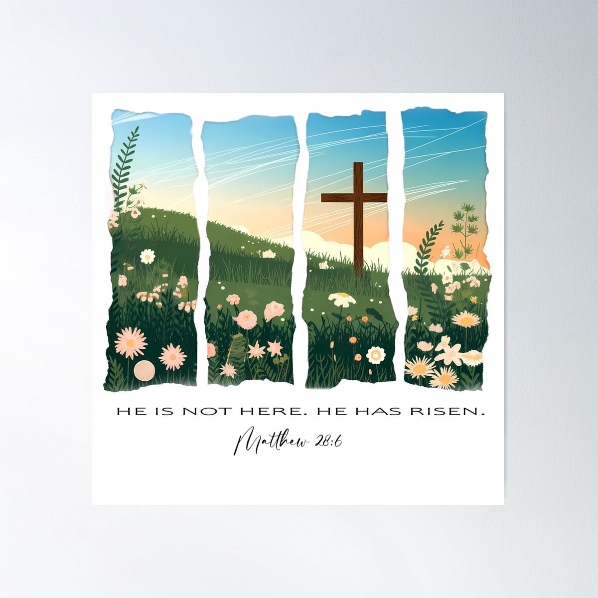 He Is Not Here He Is Risen - Christian Cross Bible Verse Tee Poster ...