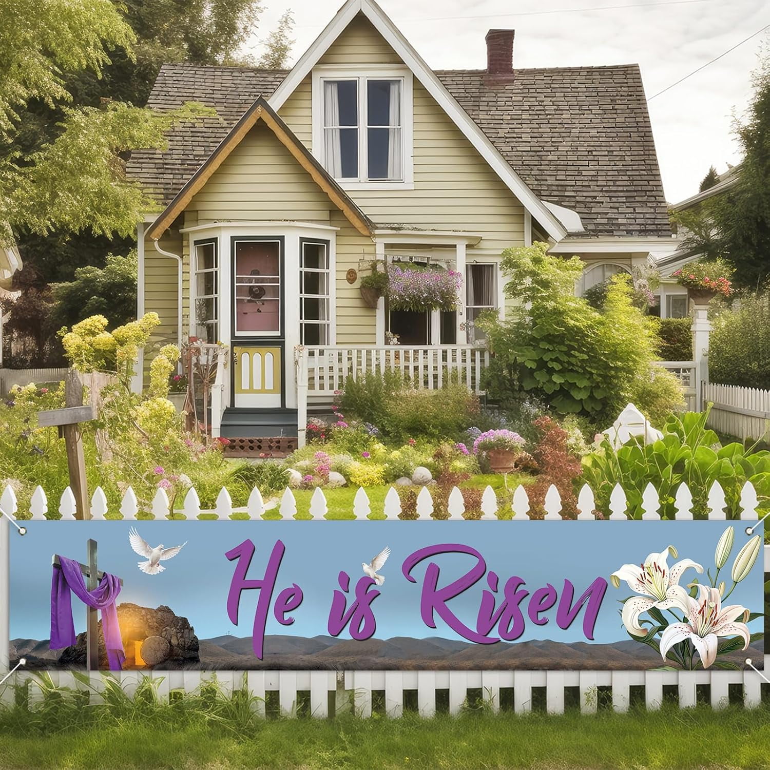He Is Risen Banner for Fence He Is Risen Easter Resurrection Scene ...