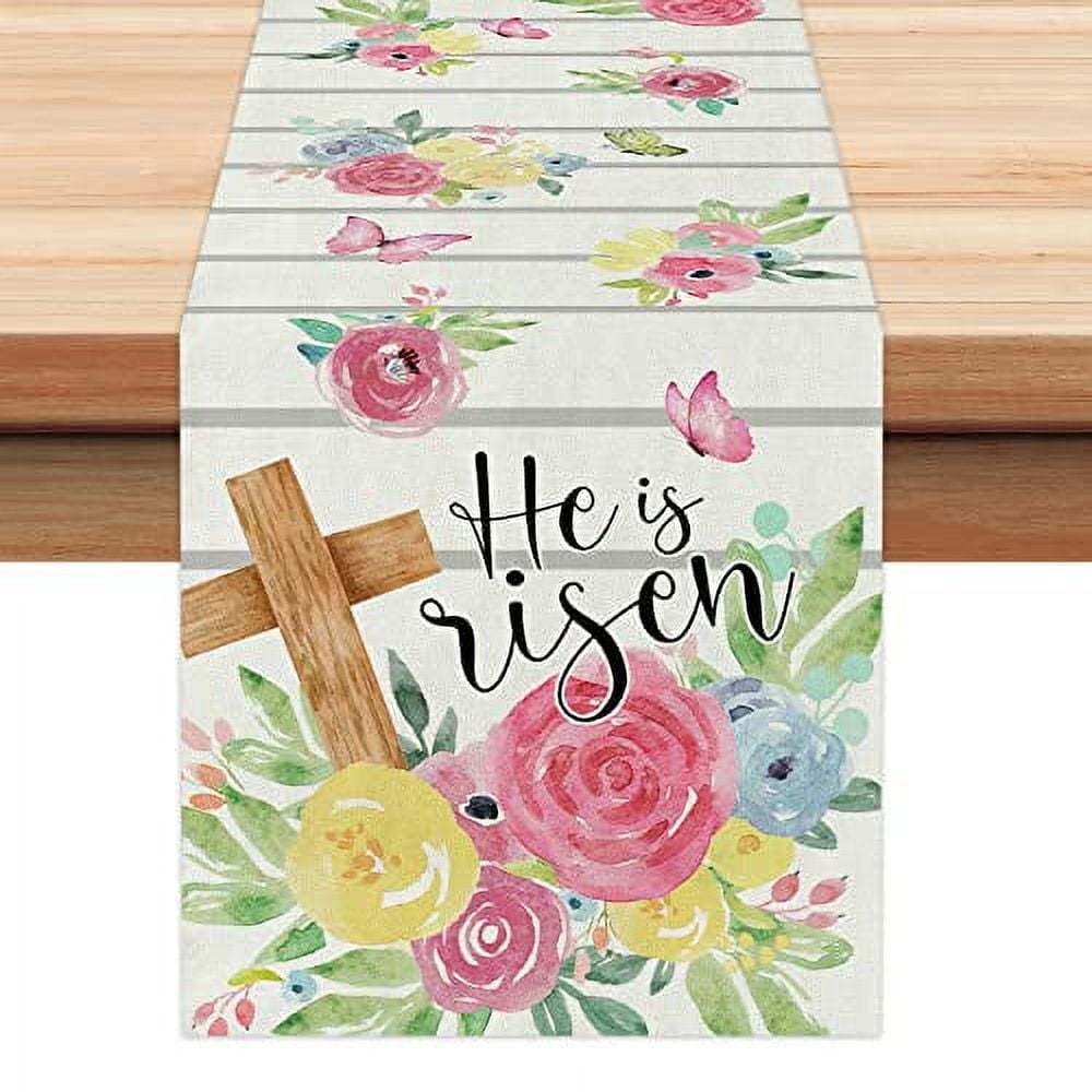 He Is Risen Blessed Easter Table Runner Seasonal Wreath Summer Holiday ...