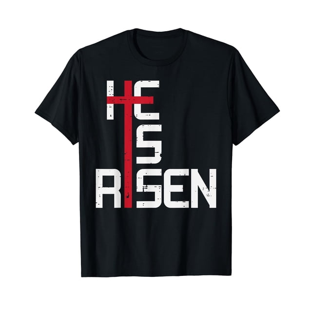 He Is Risen Cross Jesus Easter Christian Religious Men Teens T-Shirt ...