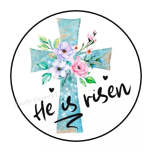 He Is Risen Easter Blue Cross Sticker Favors Sticker Envelope Seals ...