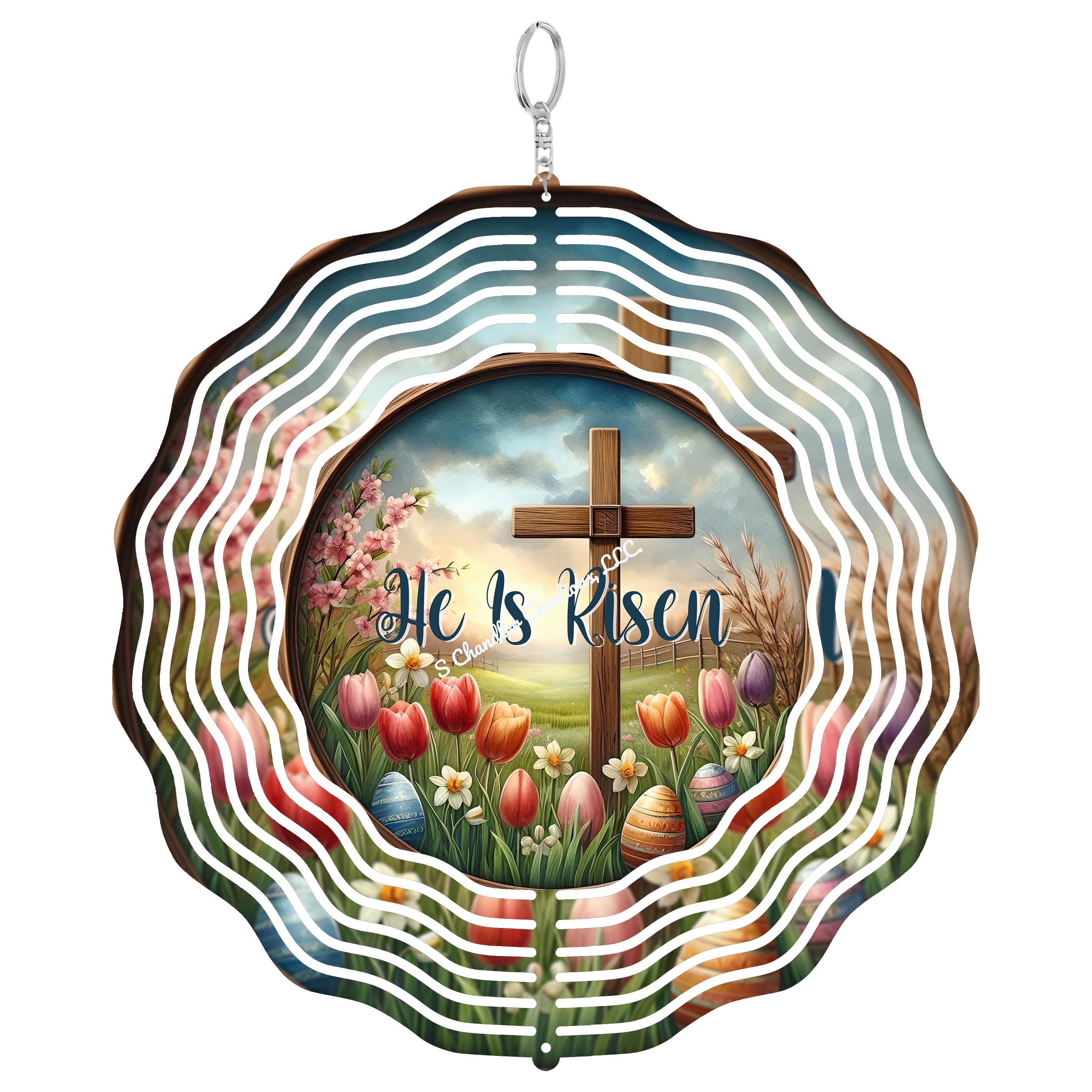He Is Risen Easter Cross 3D Wind Spinner, Religious Holiday Metal Art ...