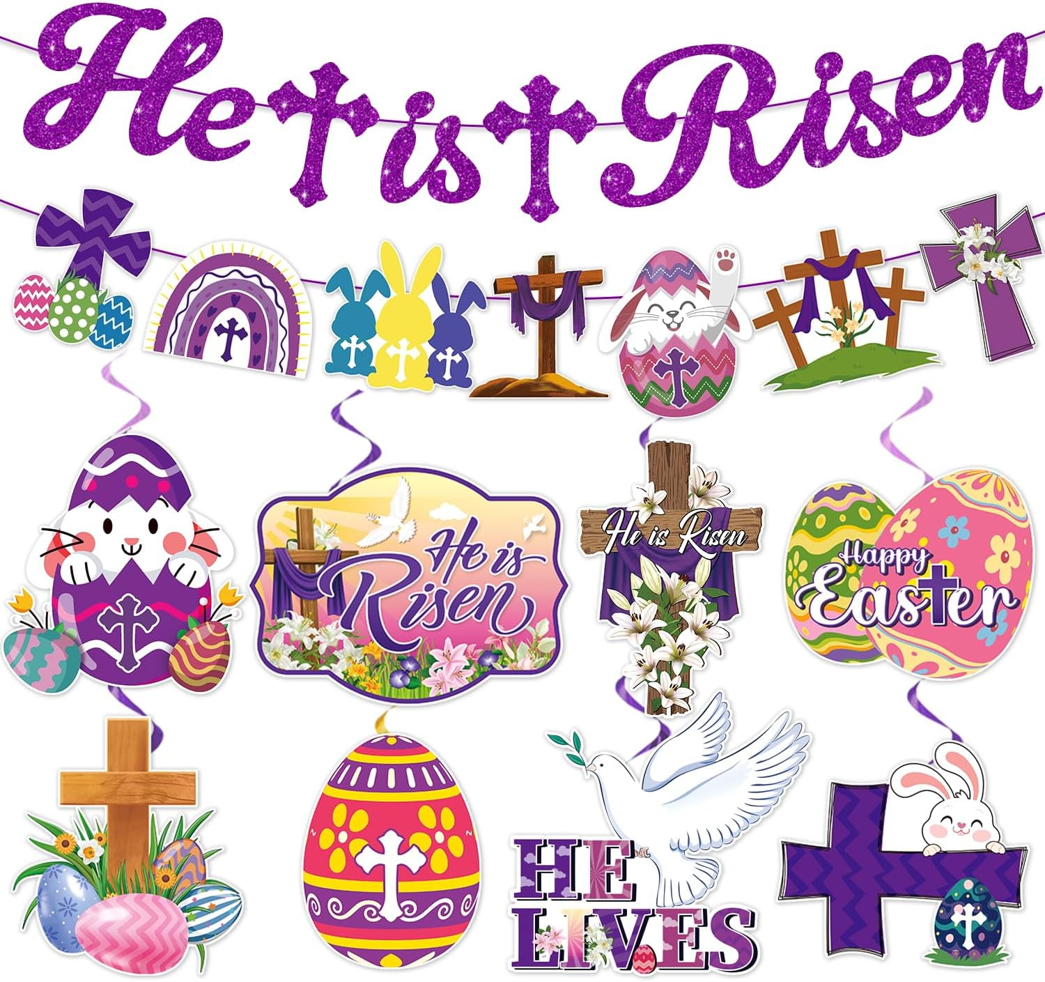 He Is Risen Easter Decor, NO-DIY Glitter Religious Easter Decorations ...