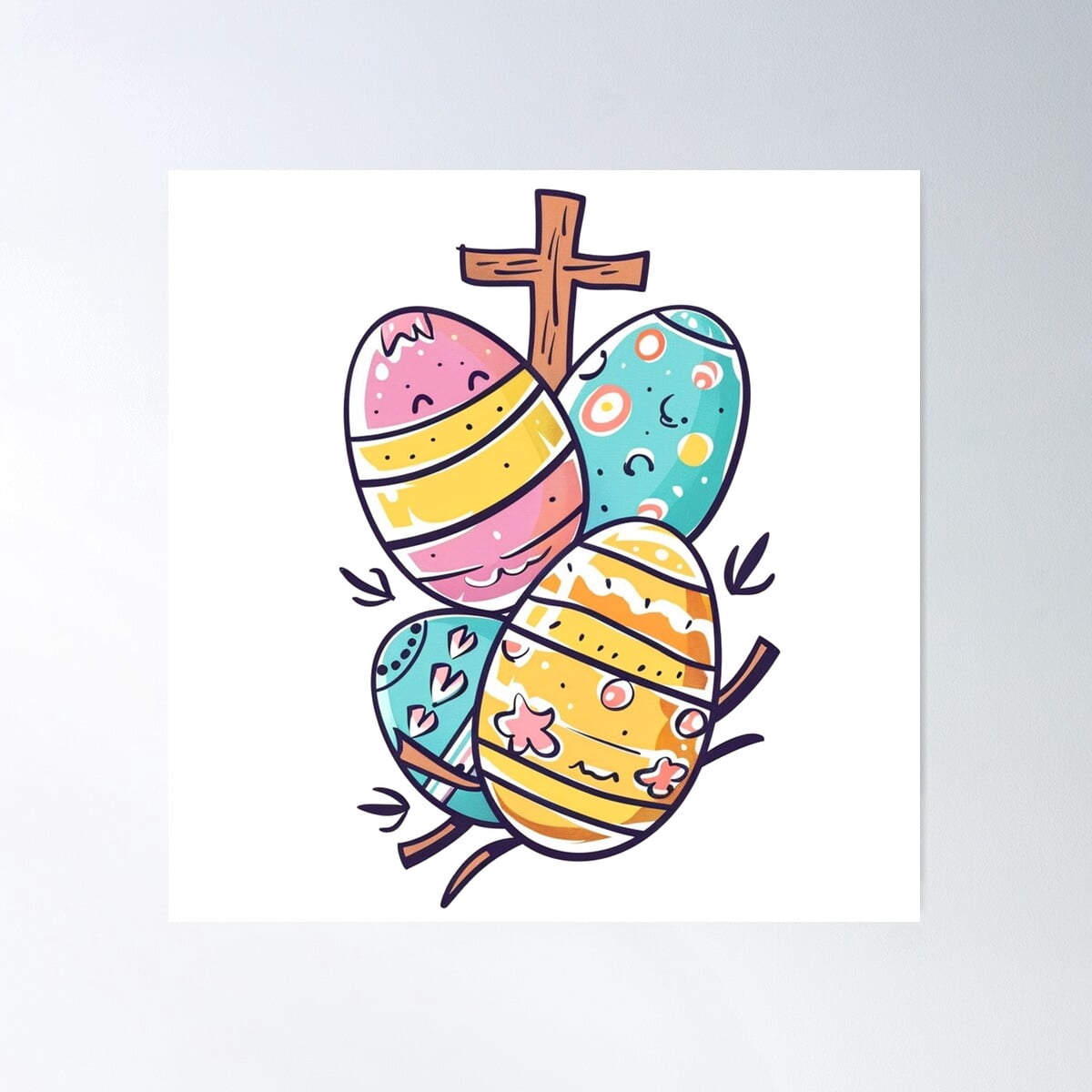 He Is Risen | Easter Eggs And Cross Poster Wall Art, Modern Wall Decor ...