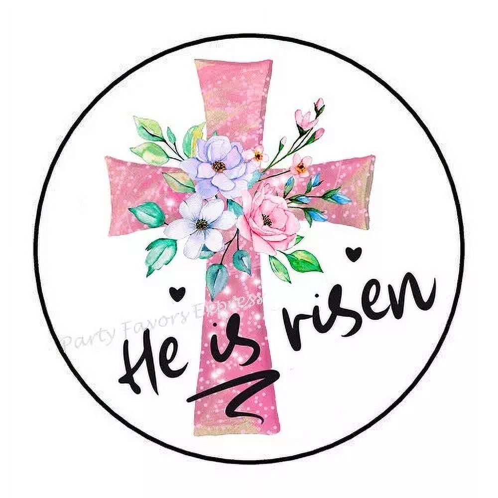 He Is Risen Easter Pink Cross Sticker Favors Sticker Envelope Seals ...